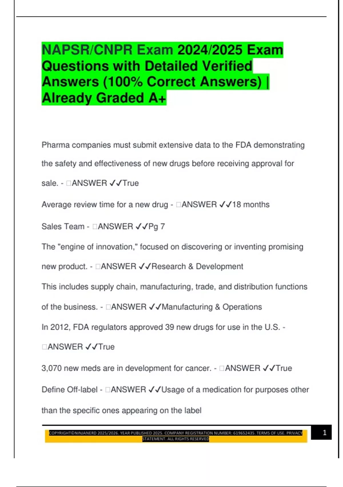 NAPSR/CNPR Exam 2024/2025 Exam Questions with Detailed Verified Answers ...