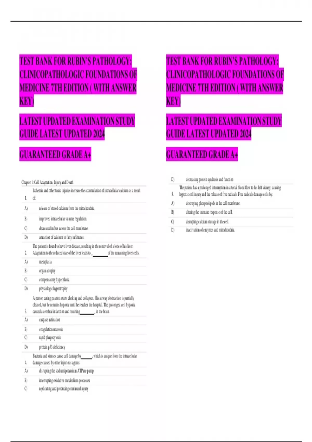 TEST BANK FOR RUBIN’S PATHOLOGY: CLINICOPATHOLOGIC FOUNDATIONS OF ...