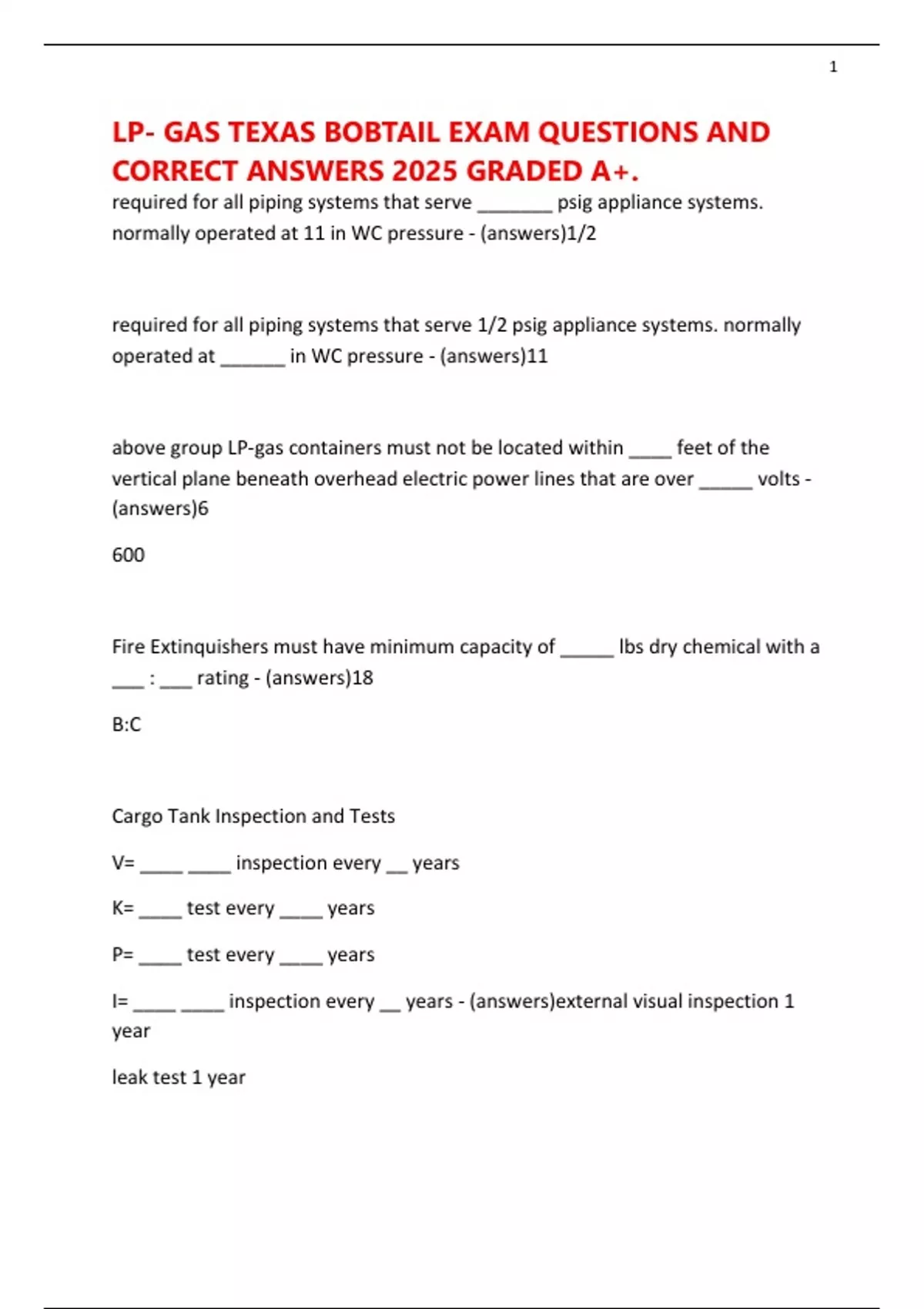 LP- GAS TEXAS BOBTAIL EXAM QUESTIONS AND CORRECT ANSWERS 2025 GRADED A+ ...