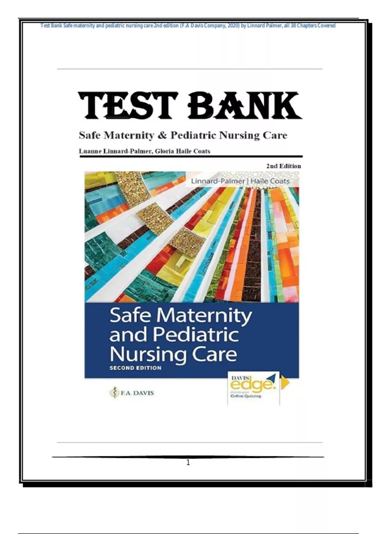 Test Bank Safe Maternity and Pediatric Nursing Care 2nd Edition (F.A ...