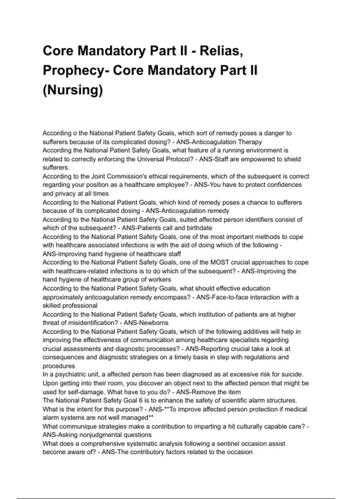 Core Mandatory Part II - Relias, Prophecy- Core Mandatory Part II ...