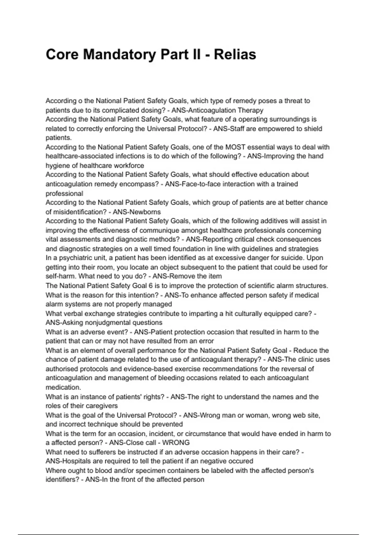 Core Mandatory Part II - Relias (2025/2026 Newest Update) COMPLETE ...