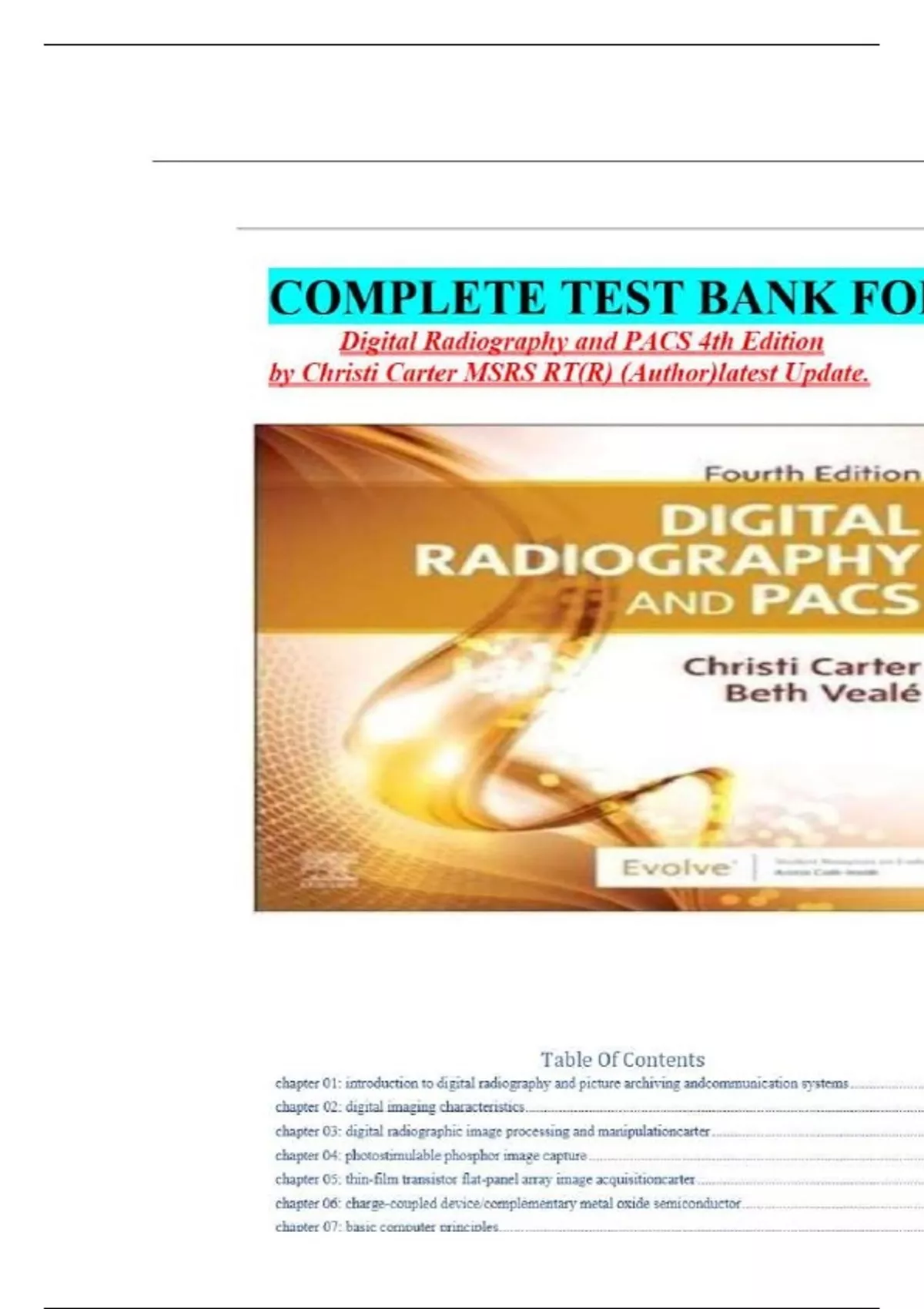 COMPLETE TEST BANK FOR Digital Radiography and PACS 4th Edition by ...
