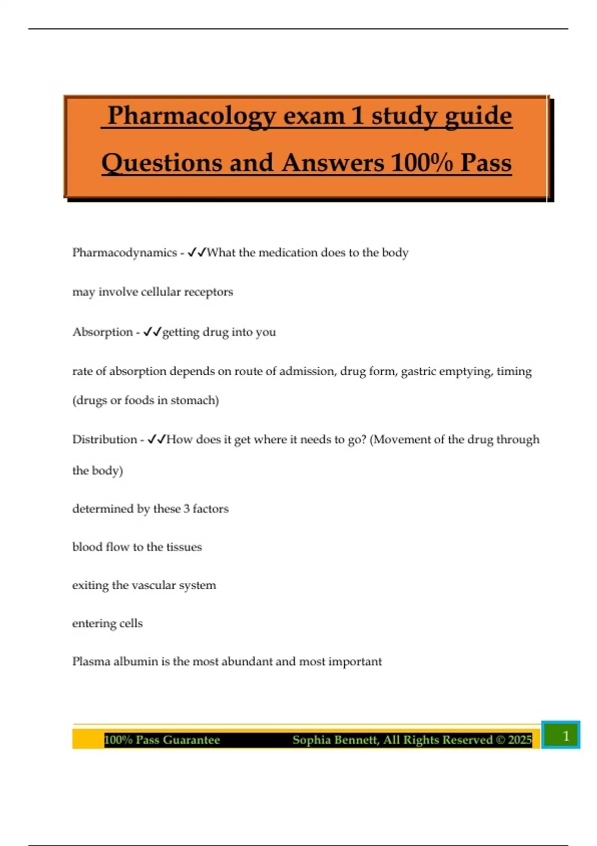 Pharmacology exam 1 study guide Questions and Answers 100% Pass ...