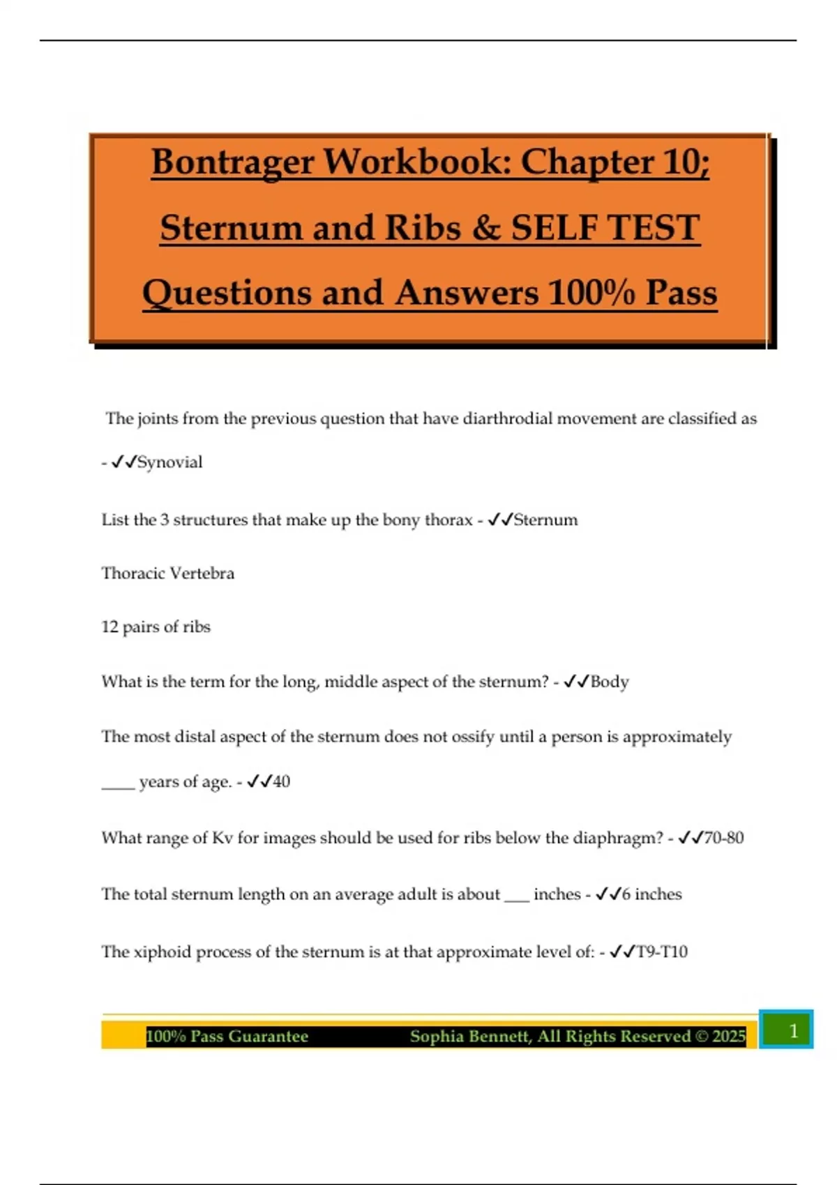 Bontrager Workbook: Chapter 10; Sternum and Ribs & SELF TEST Questions ...