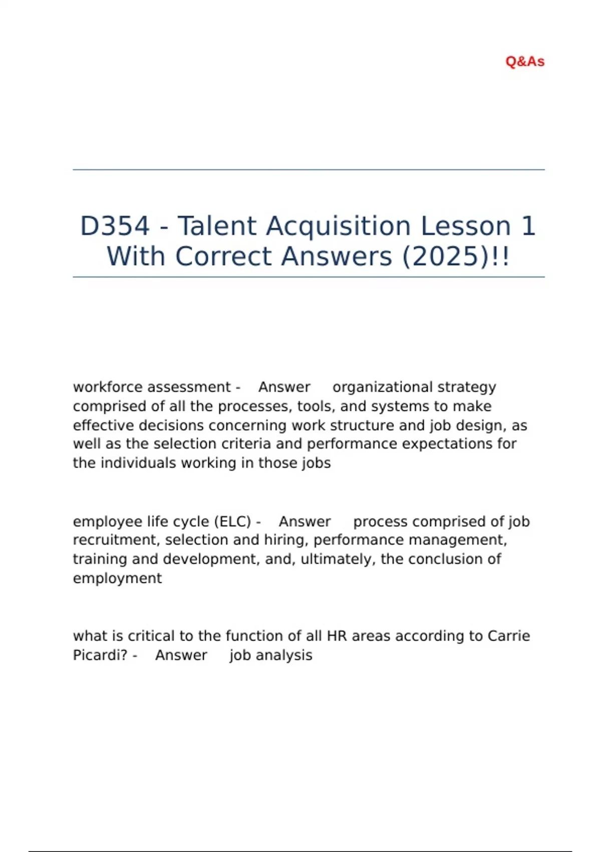 D354 - Talent Acquisition Lesson 1 With Correct Answers (2025)!! - D354 ...