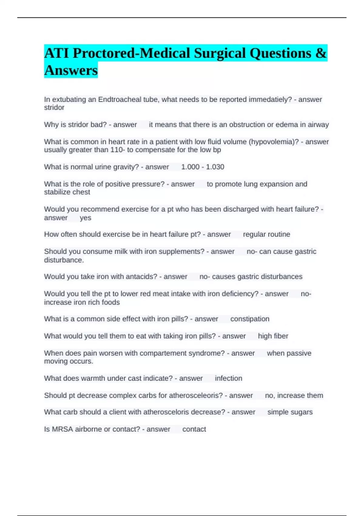 ATI Proctored-Medical Surgical Questions & Answers - ATI MEDICAL SURGICAL - Stuvia US