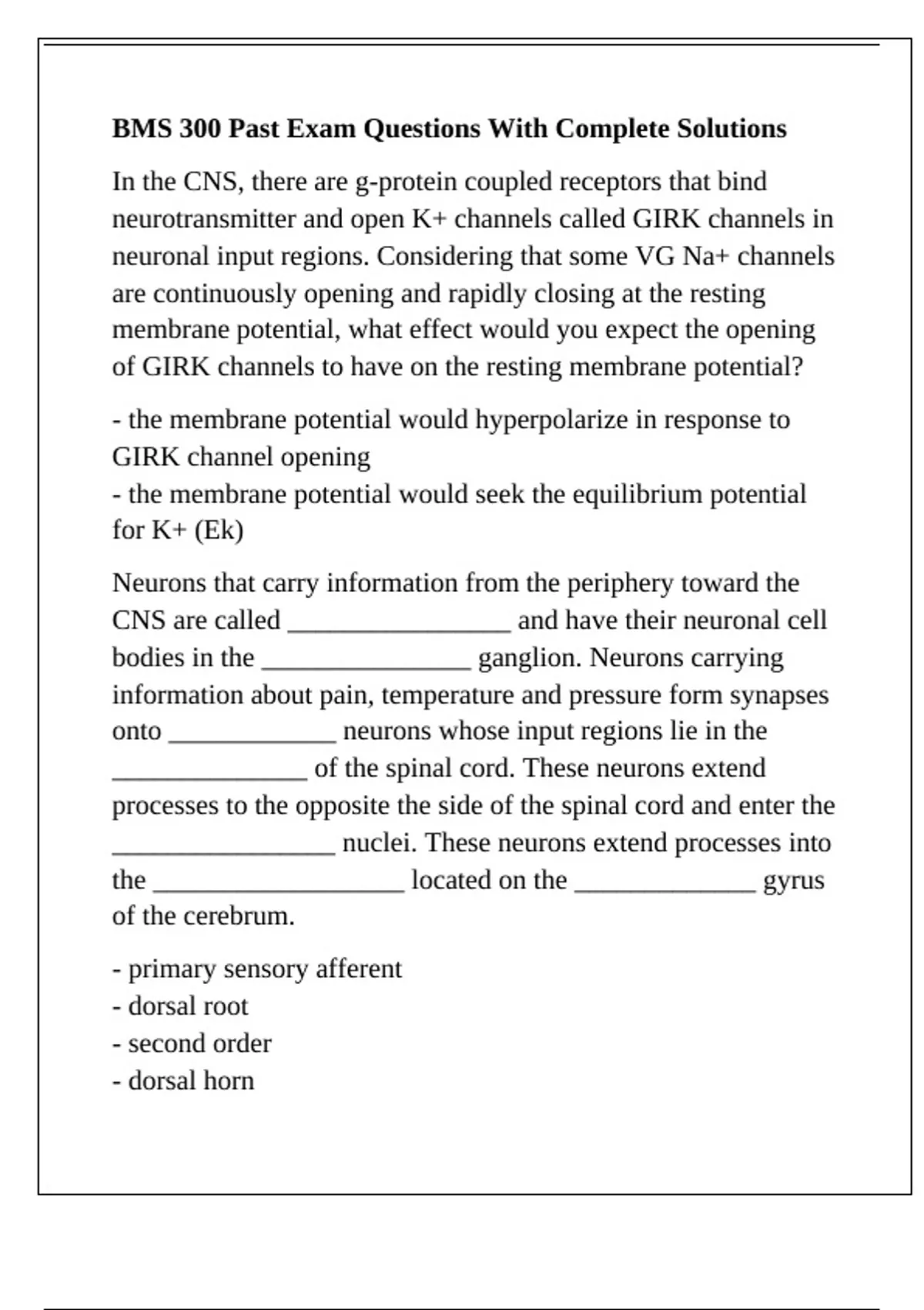 BMS 300 Past Exam Questions With Complete Solution1. - BMS 300 - Stuvia US