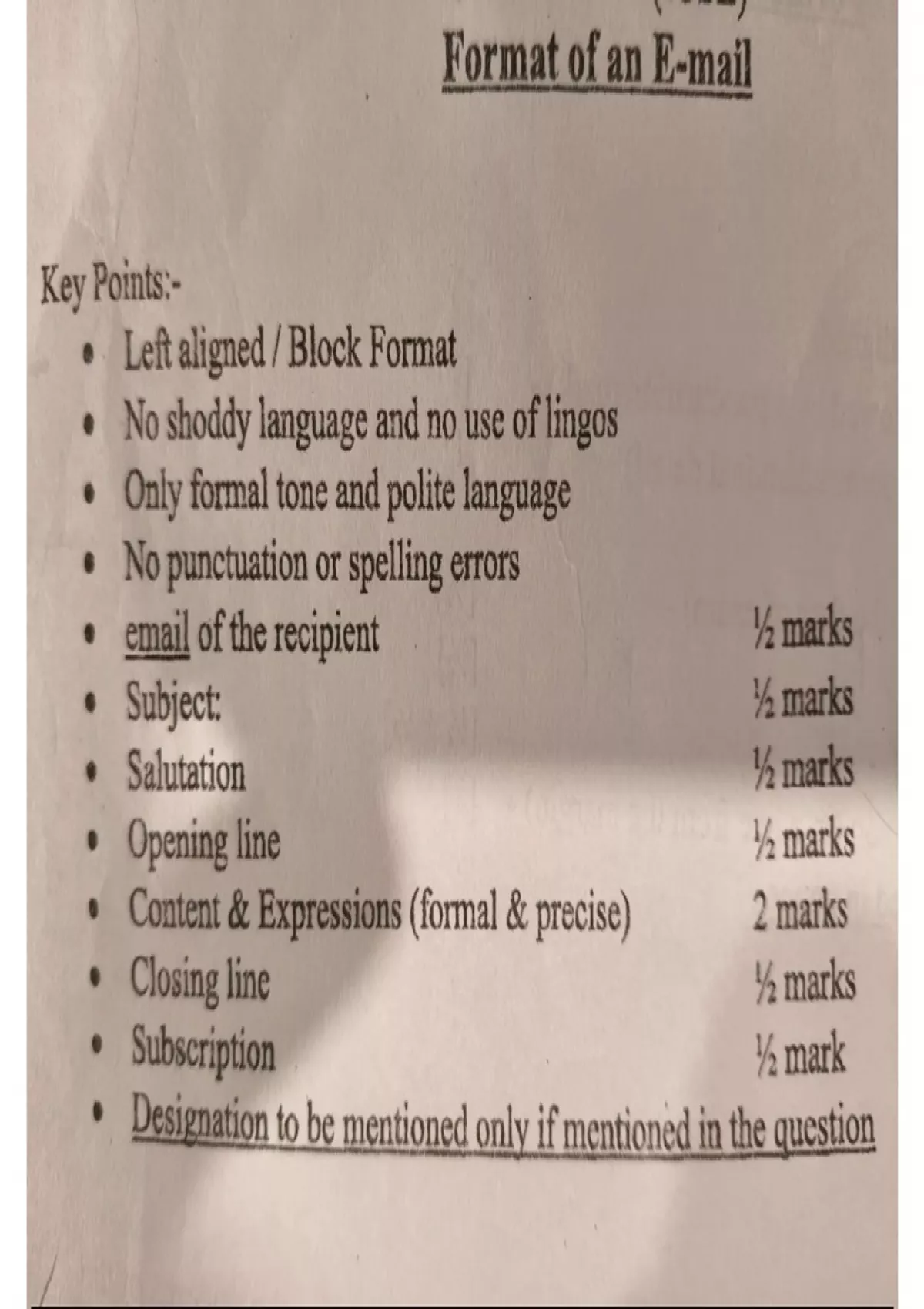 FORMAT OF NOTICE AND EMAIL WITH MARKING SCHEME - ENGLISH - Stuvia US