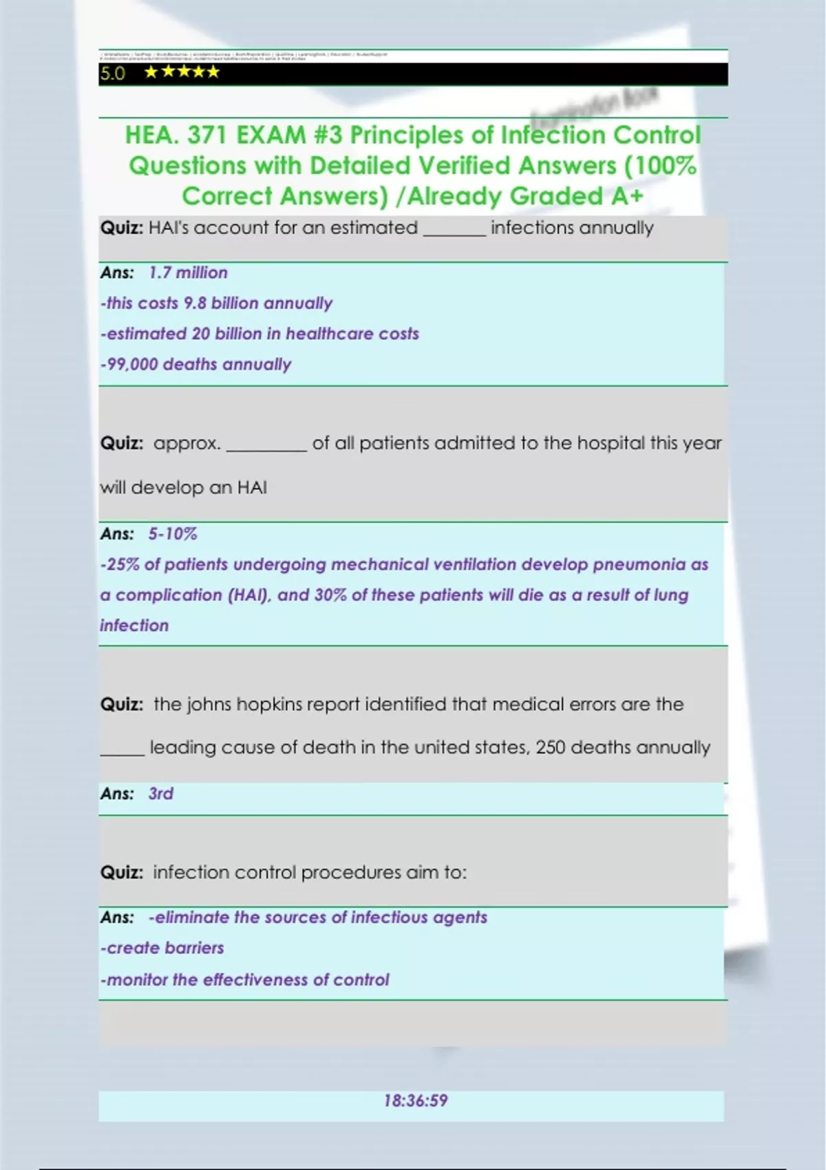 HEA. 371 EXAM #3 Principles of Infection Control Questions with ...