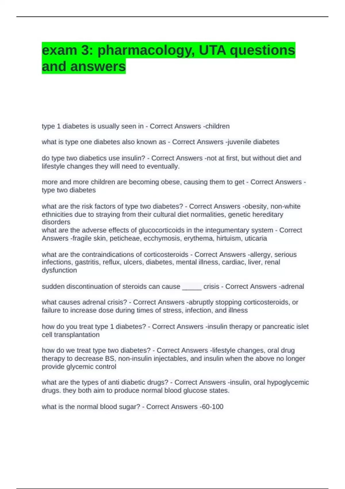 exam 3 pharmacology, UTA questions and answers - UTA - Stuvia US