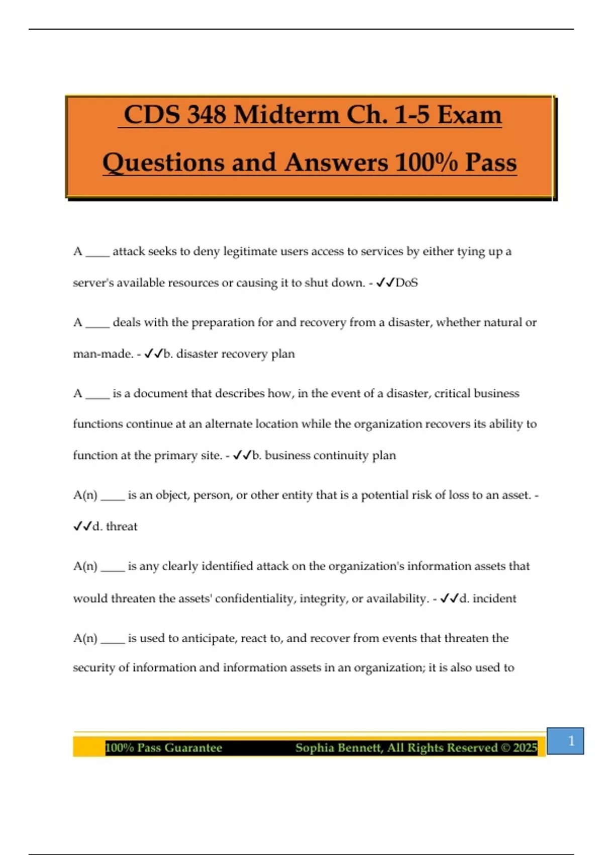 CDS 348 Midterm Ch. 1-5 Exam Questions and Answers 100% Pass - CDS 348 ...