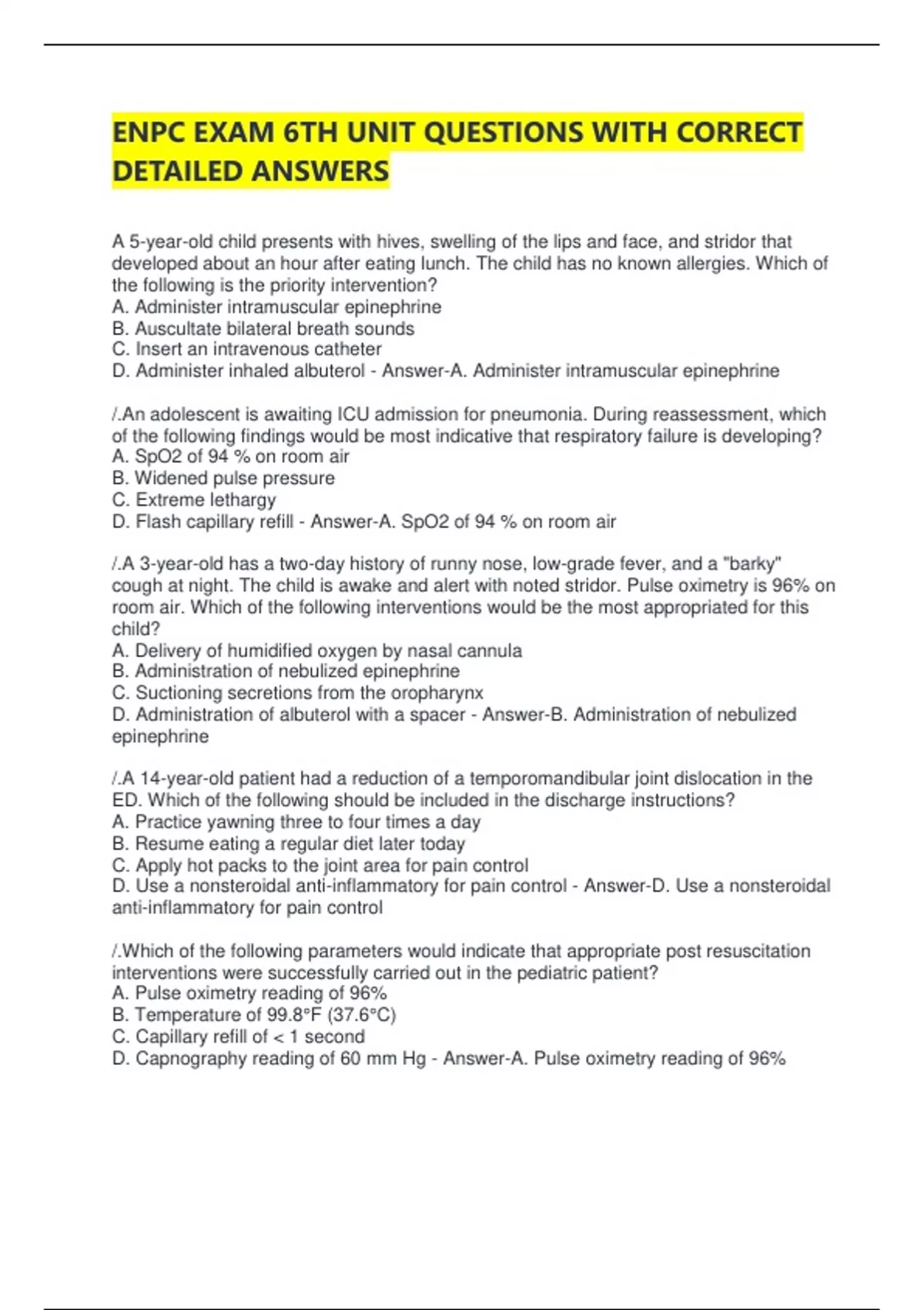 ENPC EXAM 6TH UNIT QUESTIONS WITH CORRECT DETAILED ANSWERS - ENPC ...