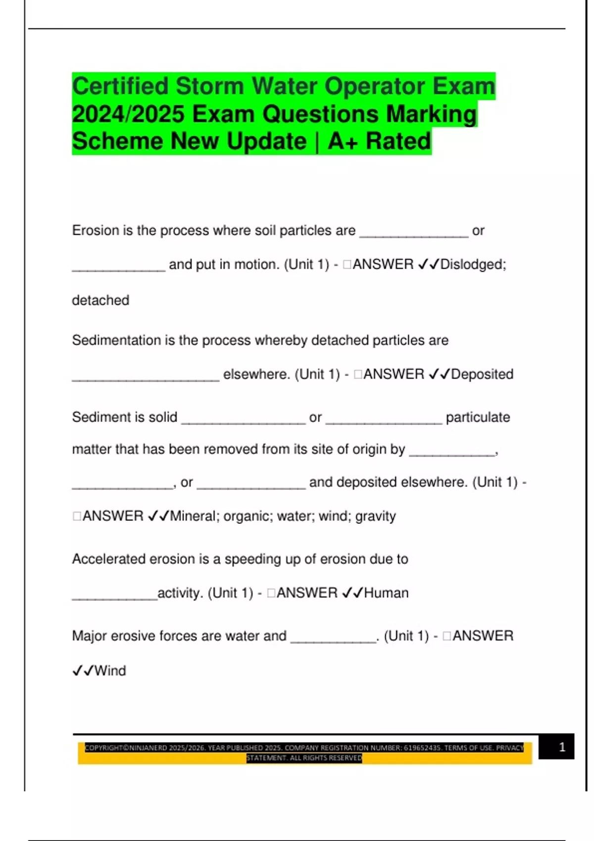 Certified Storm Water Operator Exam 2024/2025 Exam Questions Marking ...