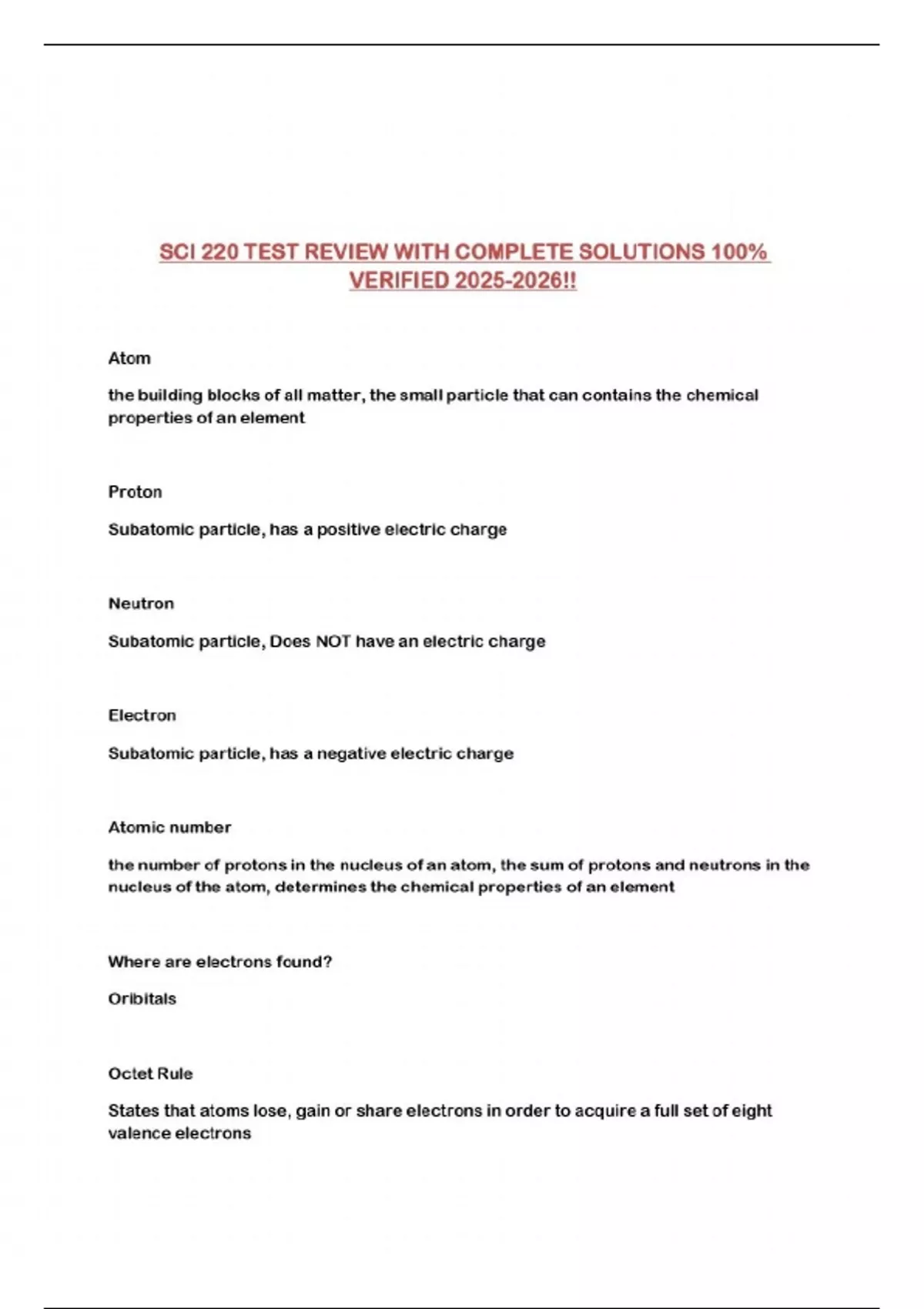 SCI 220 TEST REVIEW WITH COMPLETE SOLUTIONS 100% VERIFIED !! - SCI 220 ...