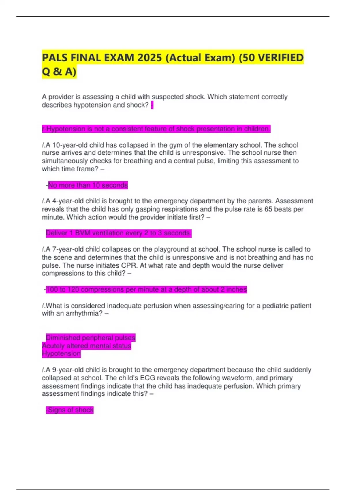 PALS FINAL EXAM 2025 (Actual Exam) (50 VERIFIED Q & A) - PALS - Stuvia US