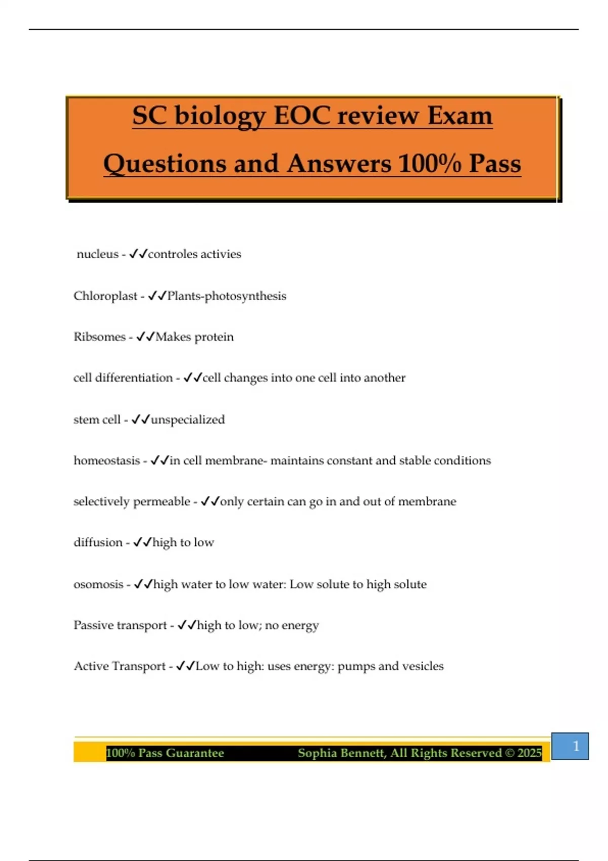 Biology EOC Bundled Exams Questions and Answers 100% Pass Guaranteed ...