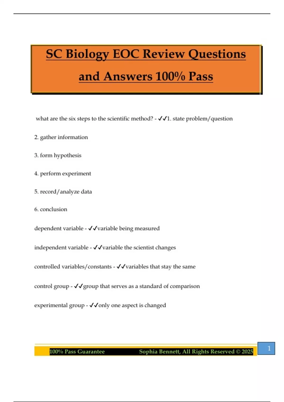 SC Biology EOC Review Questions and Answers 100% Pass - Biology EOC ...