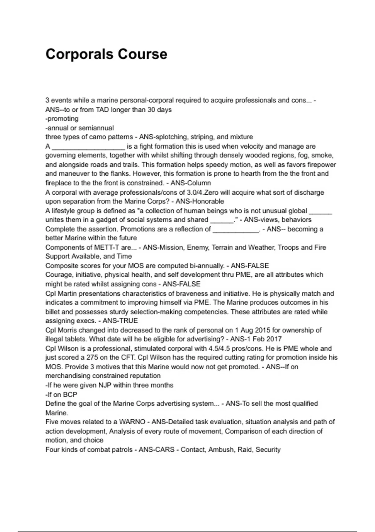 Corporals Course (2025/2026 Newest Update) COMPLETE QUESTIONS AND ...