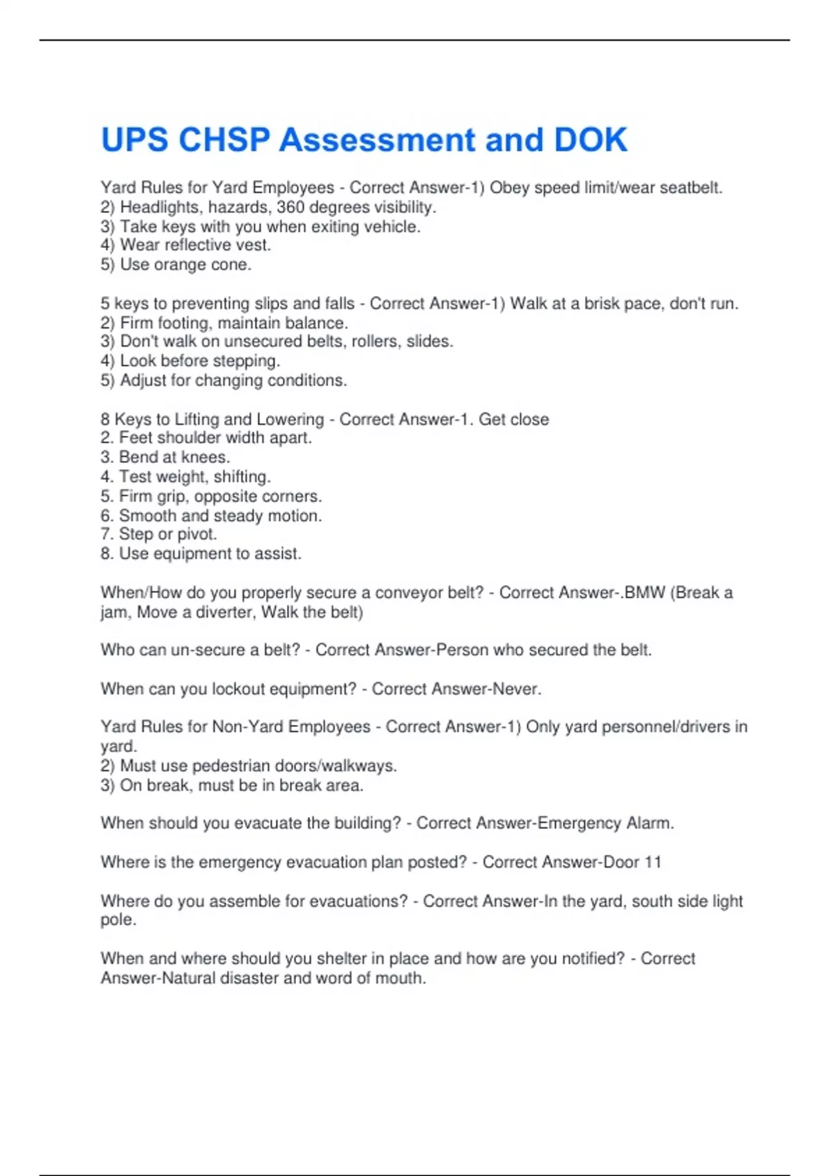 UPS CHSP Assessment and DOK questions and answers all are correct 2025 ...