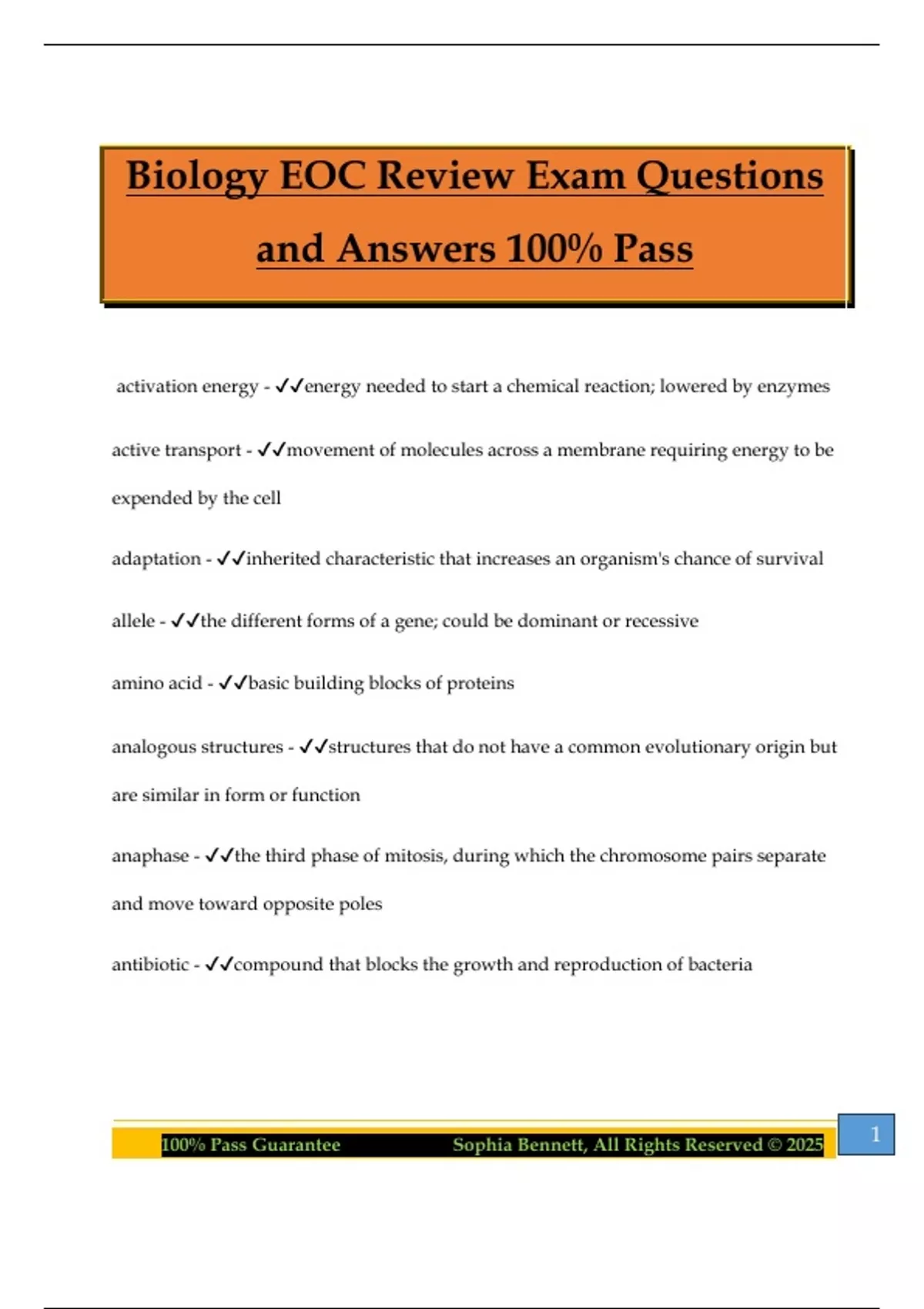 Biology EOC Review Exam Questions and Answers 100% Pass - Biology EOC ...