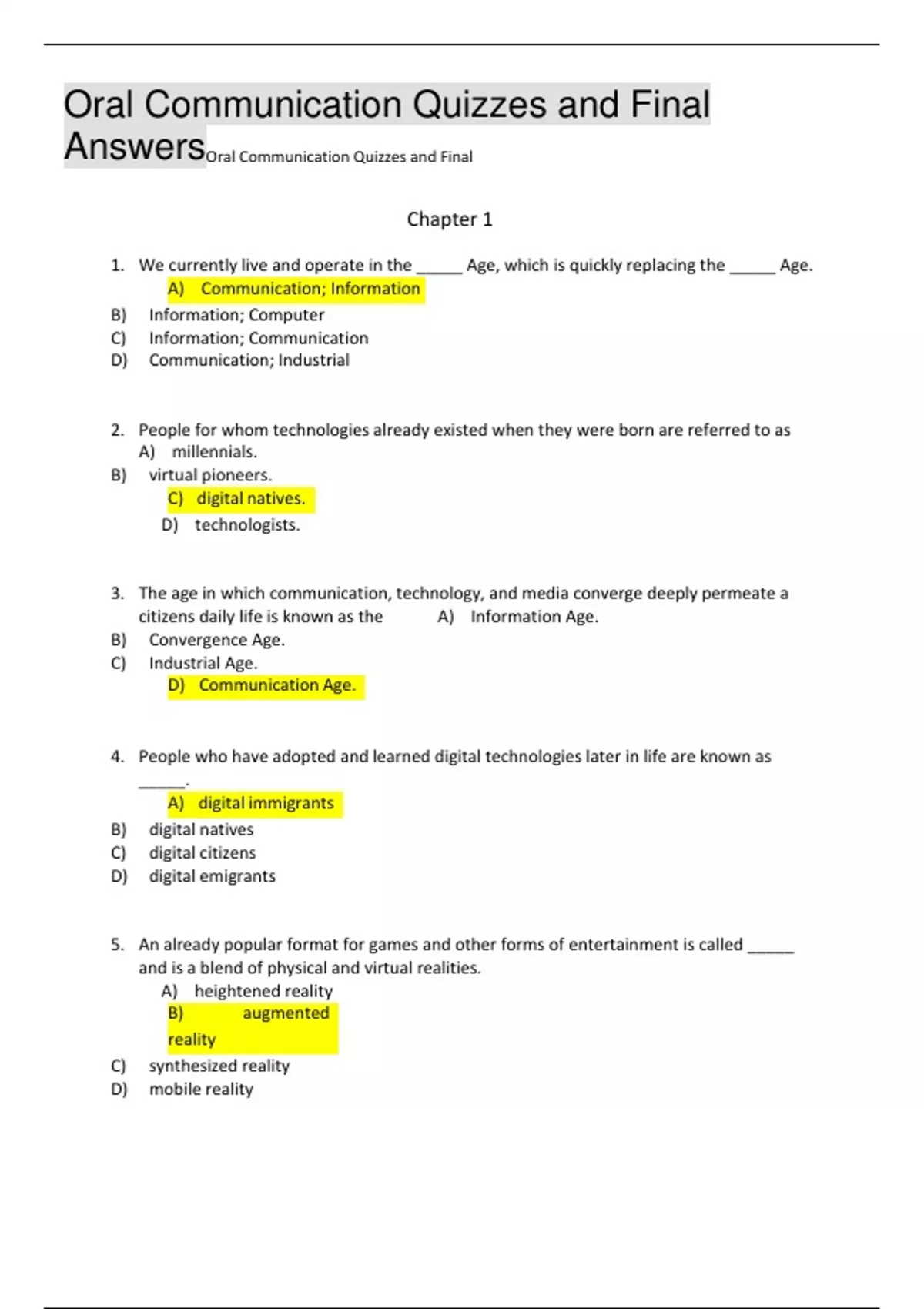 Oral Communication Quizzes & Final Exam Answers | Complete Guide to Public Speaking ...