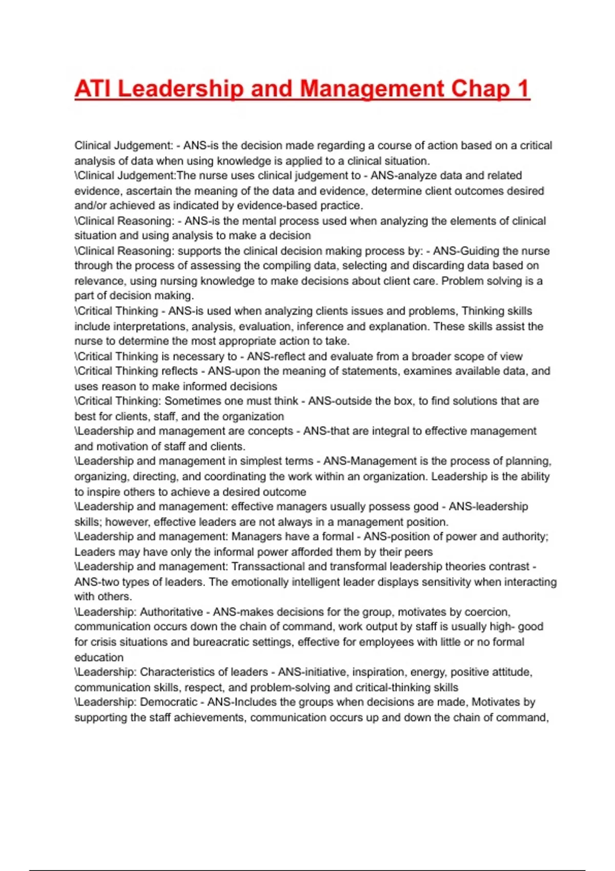 ATI Leadership and Management Chap 1 Exam 2025/2026 Questions With Completed & Verified ...