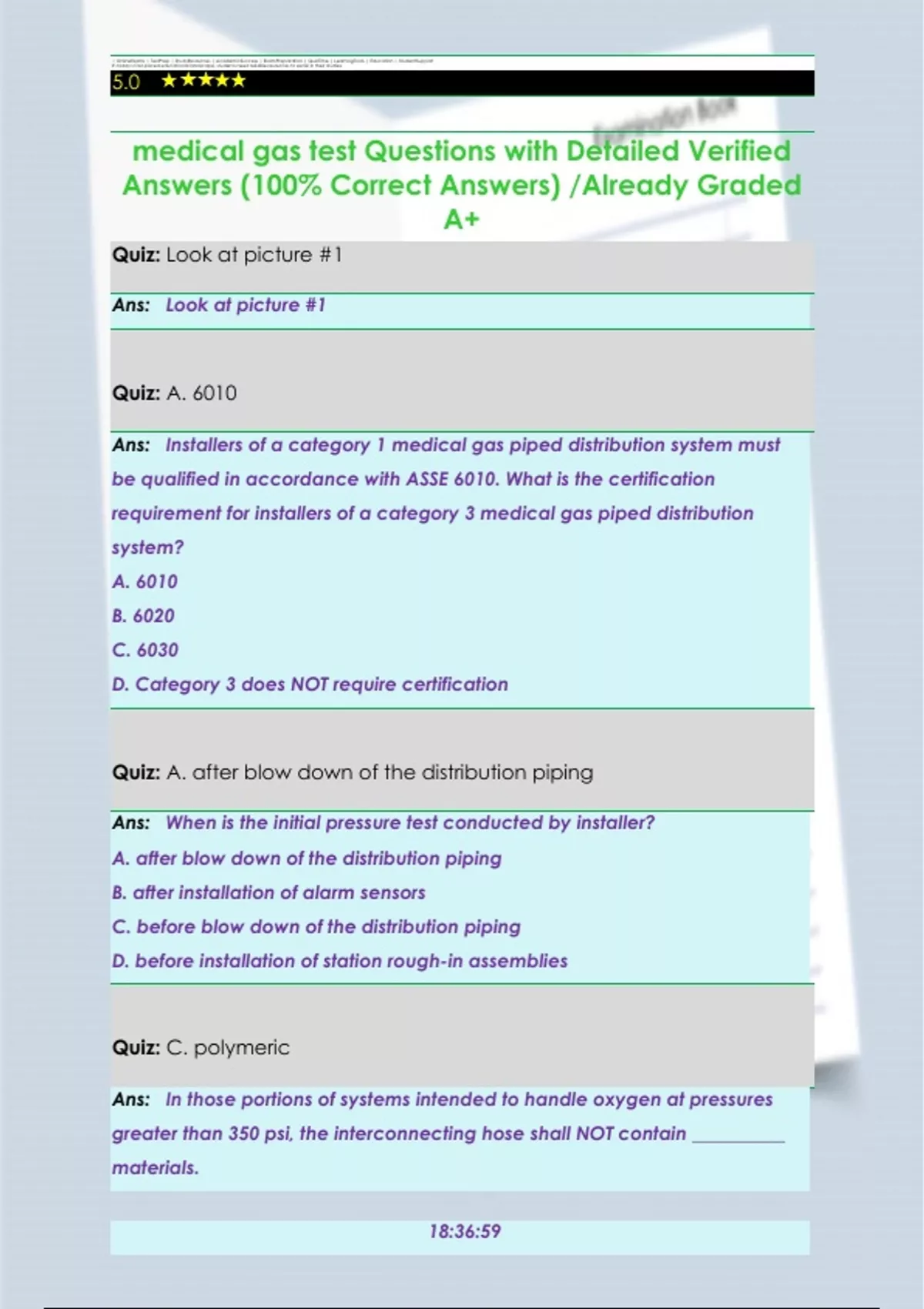 medical gas test Questions with Detailed Verified Answers (100% Correct ...