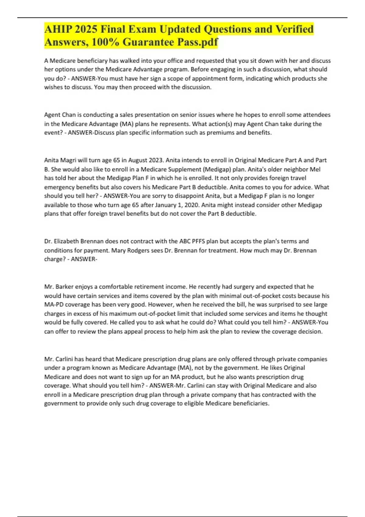 AHIP 2025 Final Exam Updated Questions and Verified Answers, 100% Guarantee Pass.pdf - AHIP 2025 ...