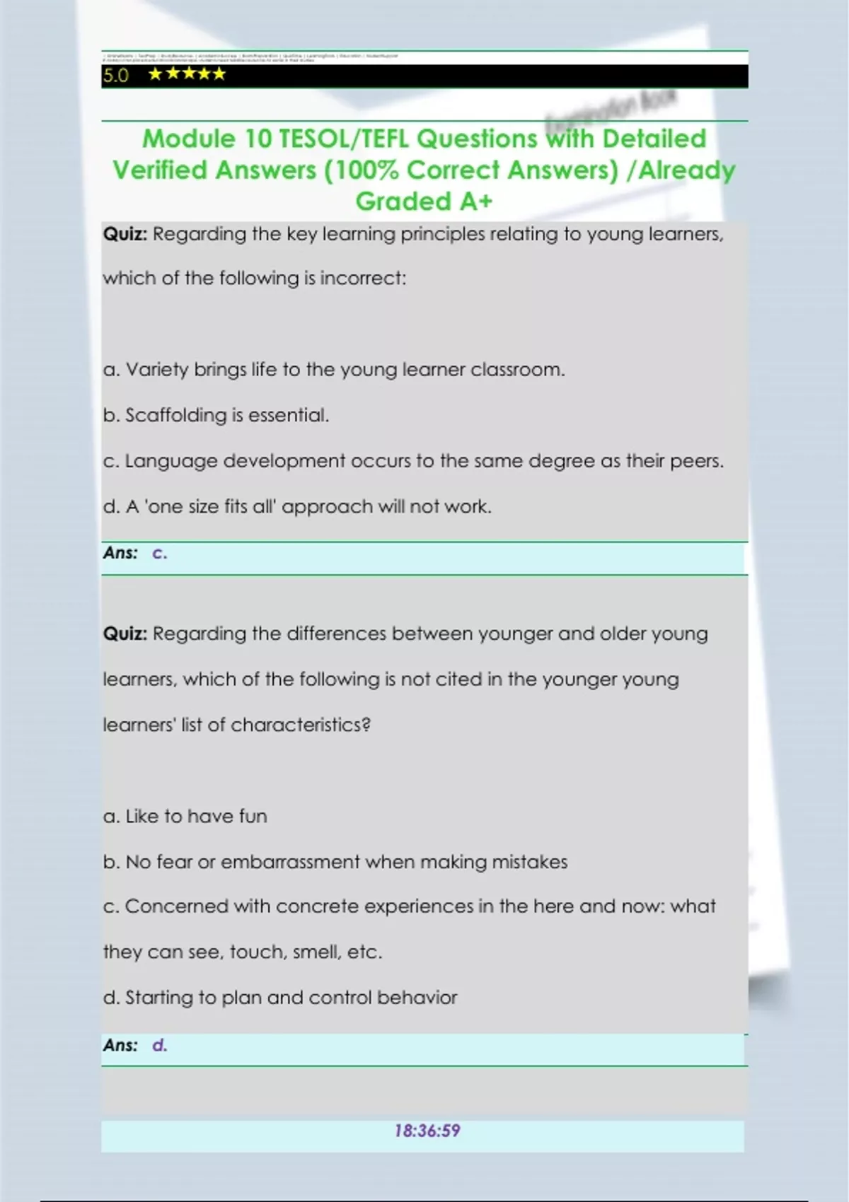 Module 10 TESOL/TEFL Questions with Detailed Verified Answers (100% ...