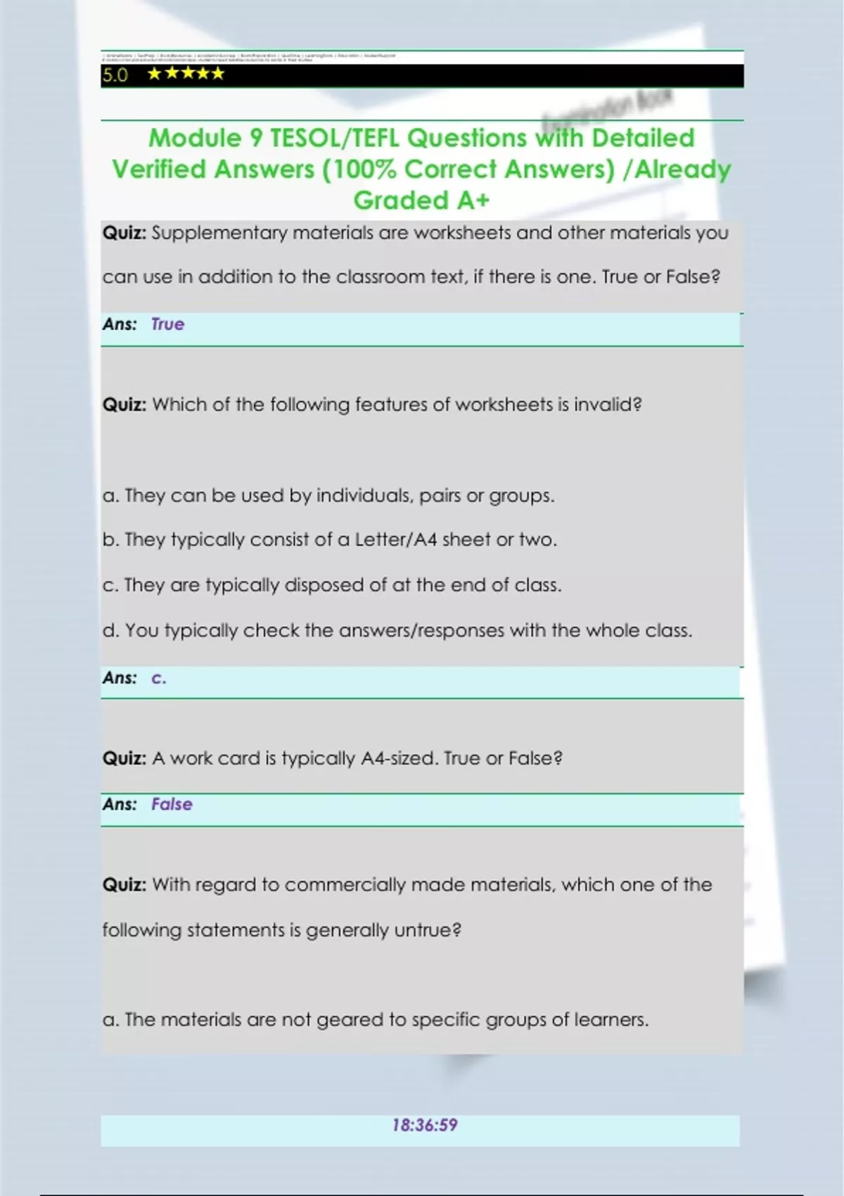 Module 9 TESOL/TEFL Questions with Detailed Verified Answers (100% ...