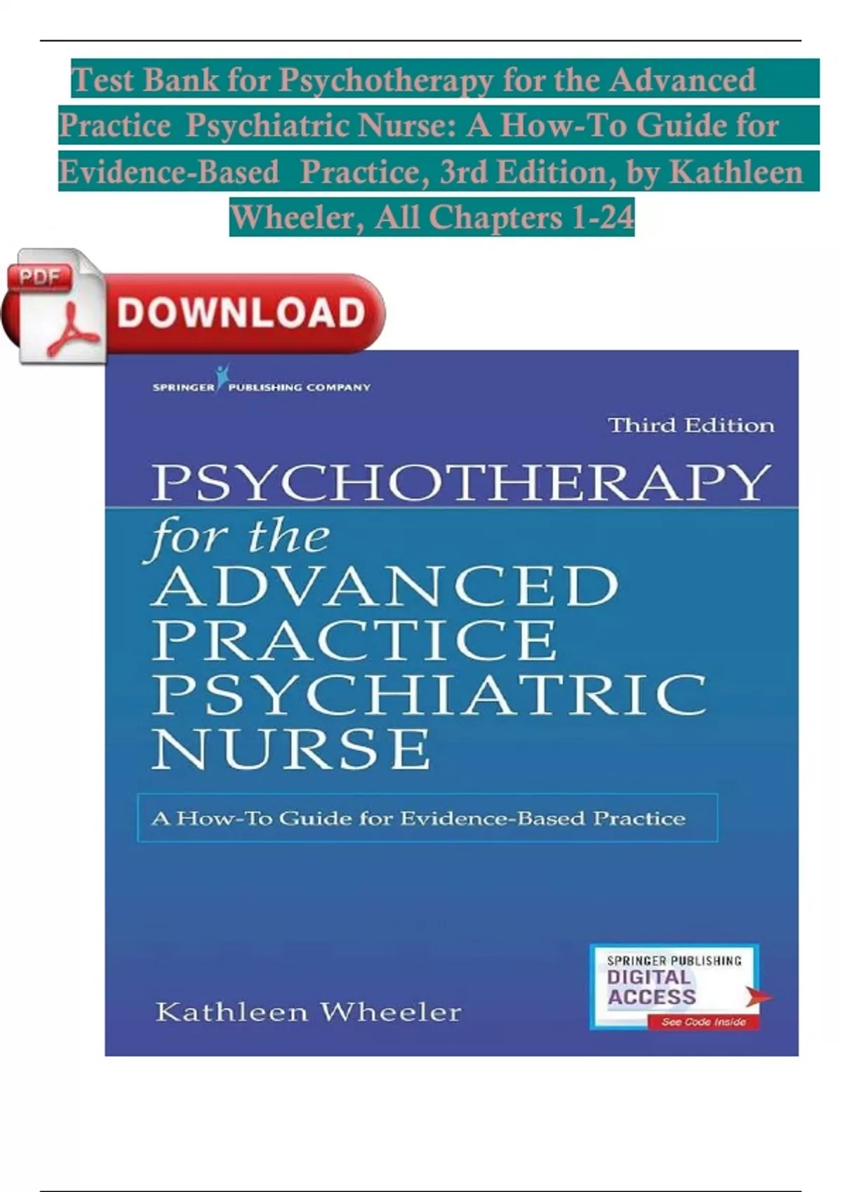 Test Bank for Psychotherapy for the Advanced Practice Psychiatric Nurse ...