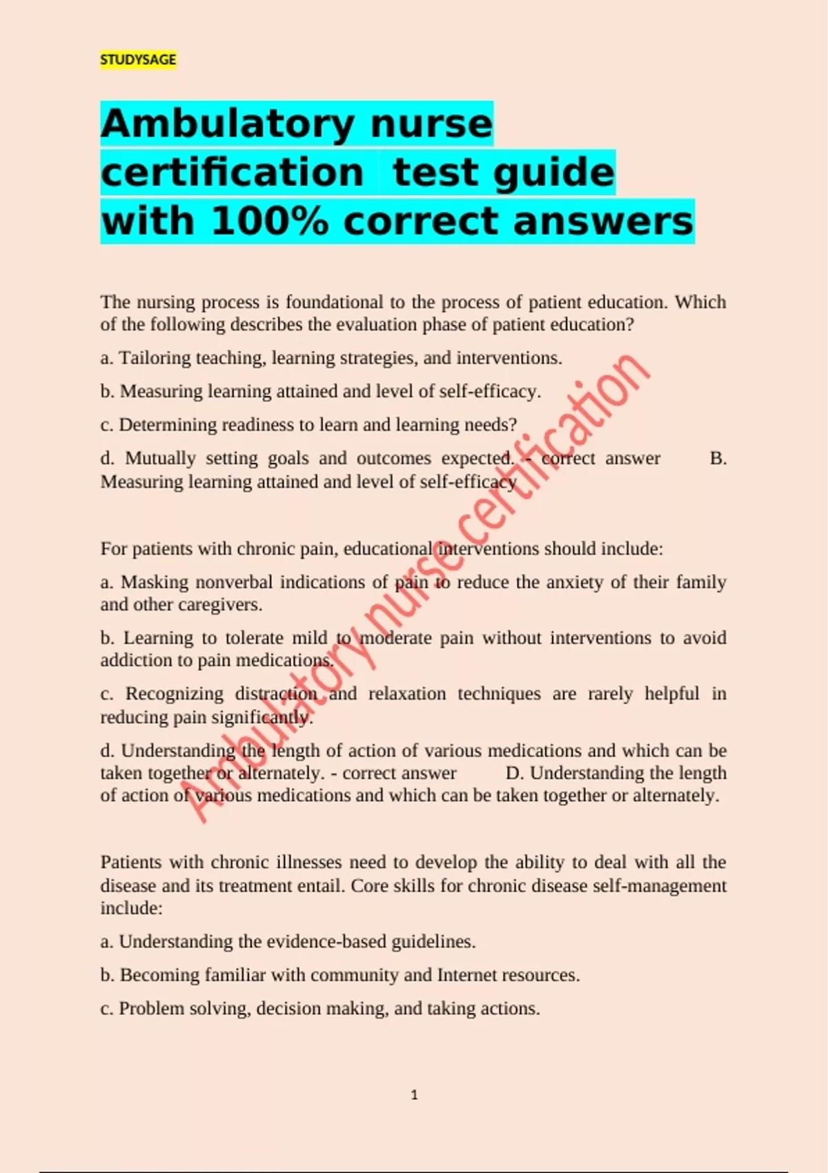 Ambulatory nurse certification test guide with 100% correct answers ...
