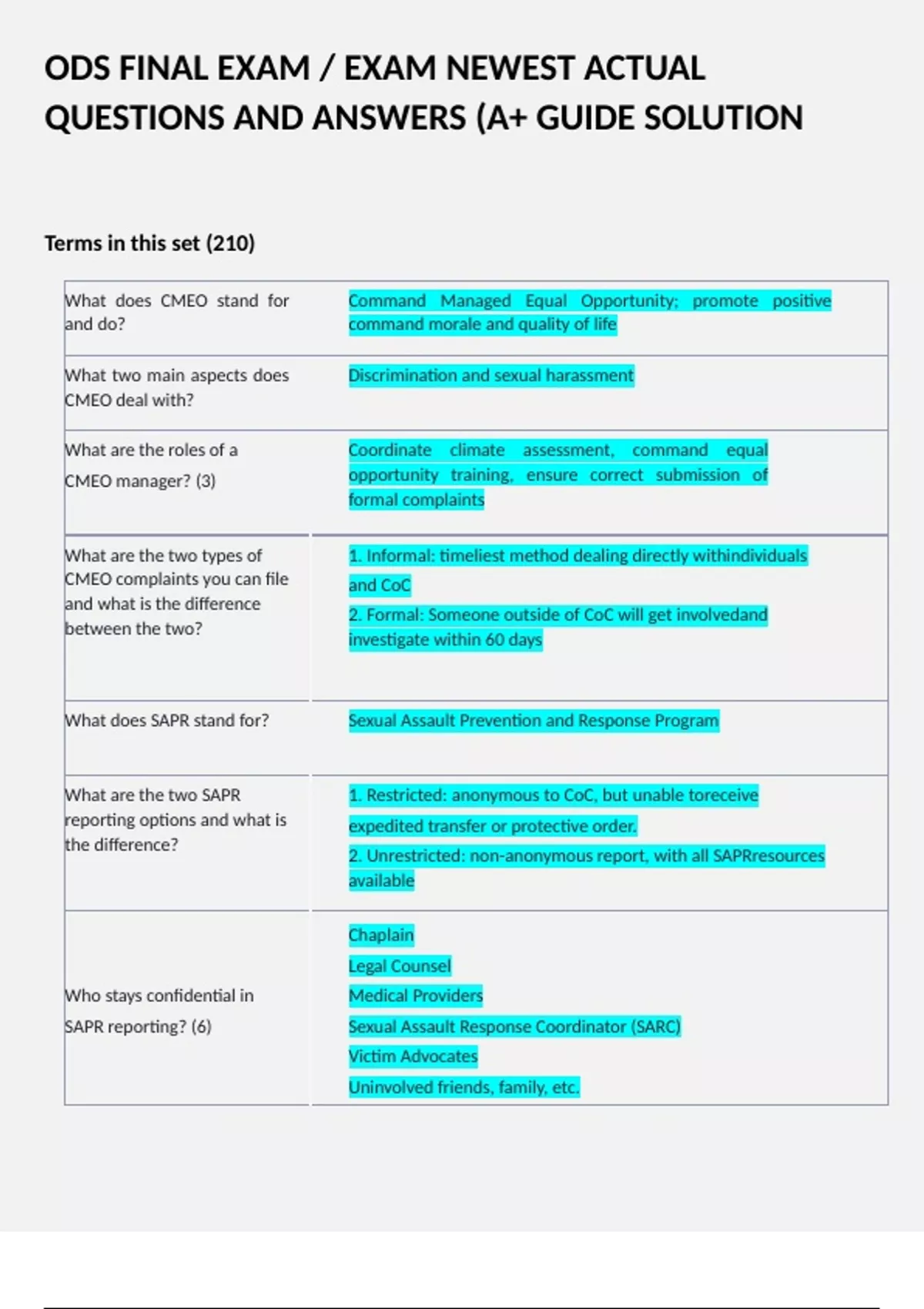 ODS FINAL EXAM / EXAM NEWEST ACTUAL QUESTIONS AND ANSWERS (A+ GUIDE SOLUTION - ODS - Stuvia US