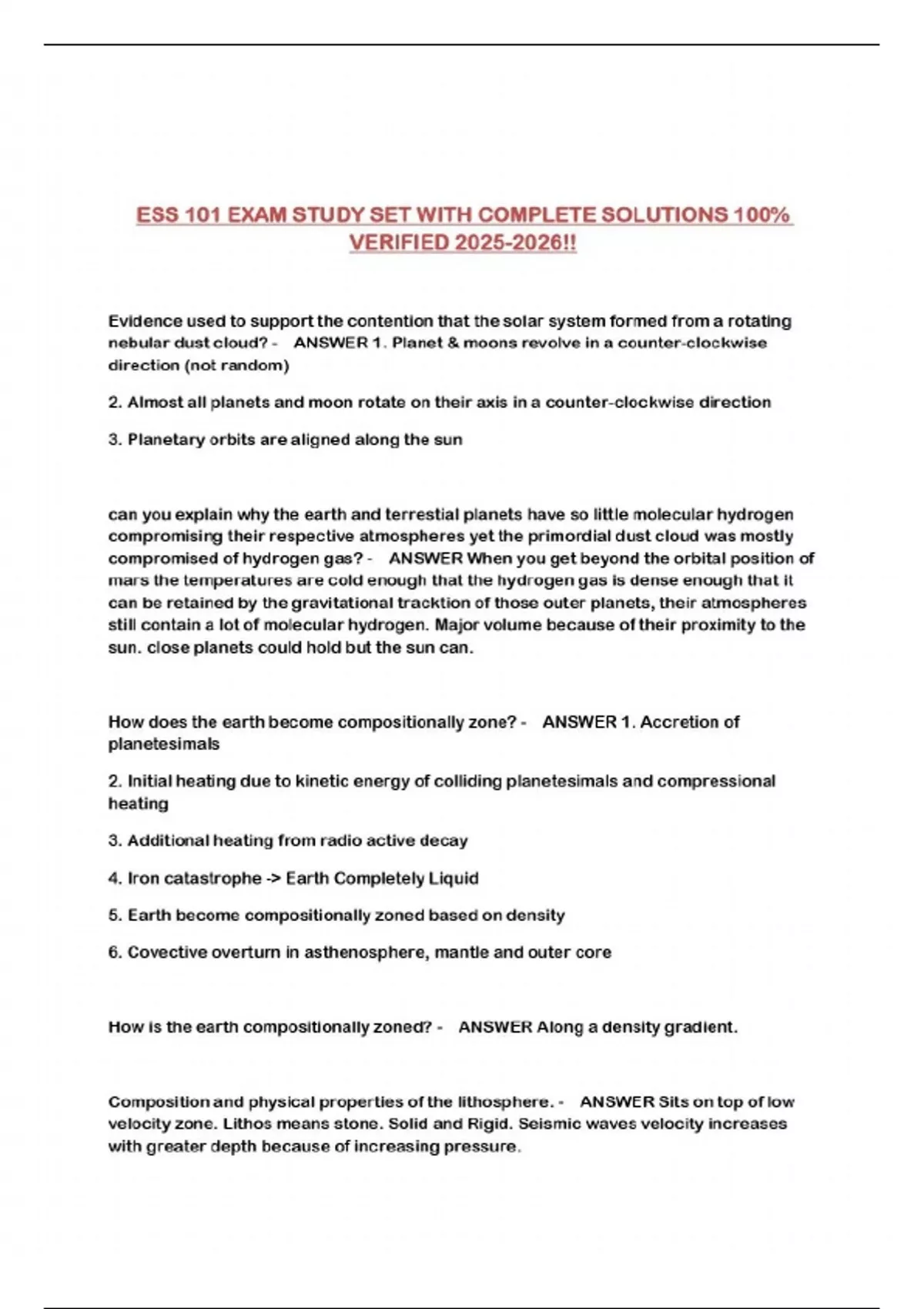 ESS 101 EXAM STUDY SET WITH COMPLETE SOLUTIONS 100% VERIFIED !! - ESS 101 - Stuvia US