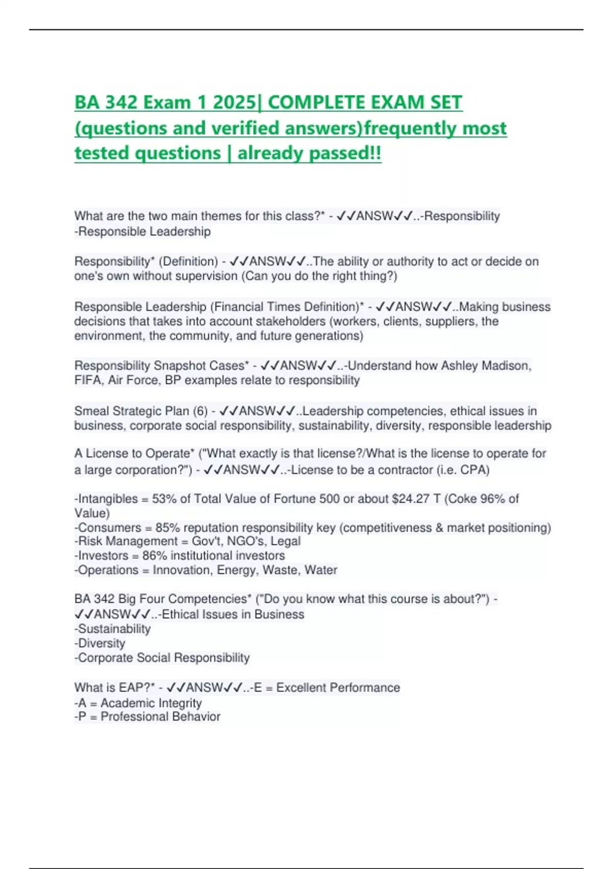 BA 342 Exam 1 2025| COMPLETE EXAM SET (questions and verified answers ...