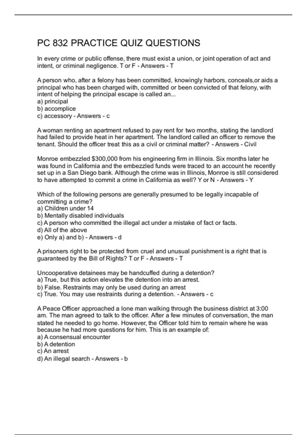 PC 832 PRACTICE QUIZ QUESTIONS - PC 832 - Stuvia US