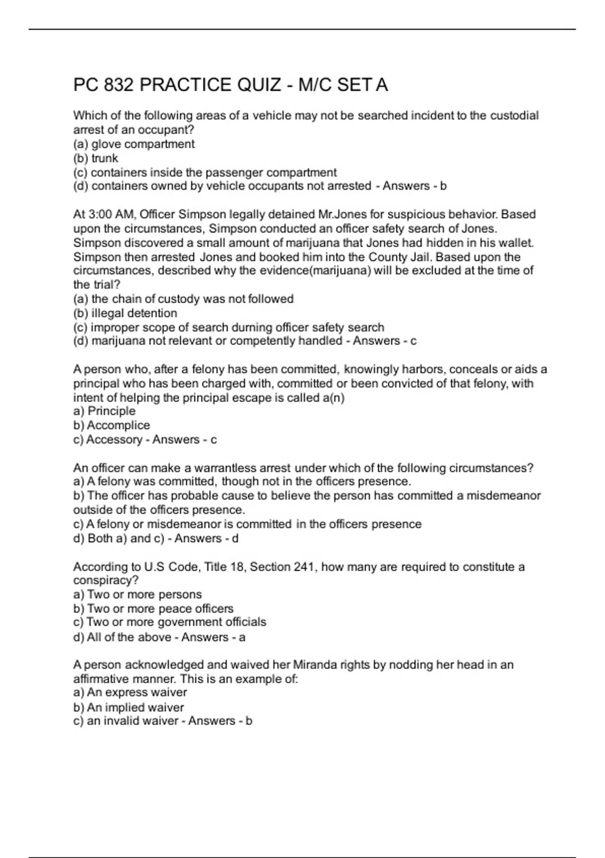 PC 832 PRACTICE QUIZ - M/C SET A - PC 832 - Stuvia US