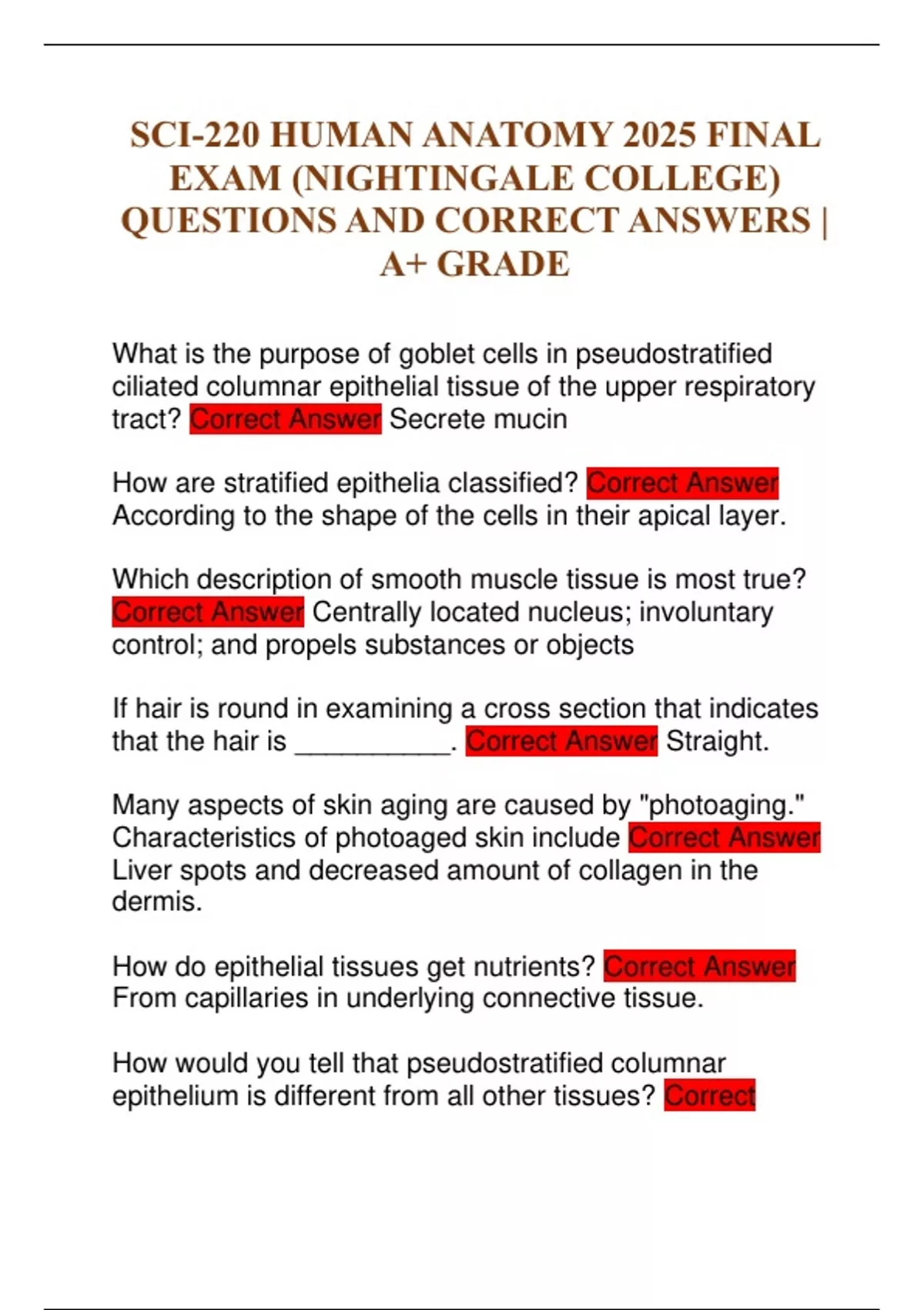 SCI-220 HUMAN ANATOMY 2025 FINAL EXAM (NIGHTINGALE COLLEGE) QUESTIONS ...