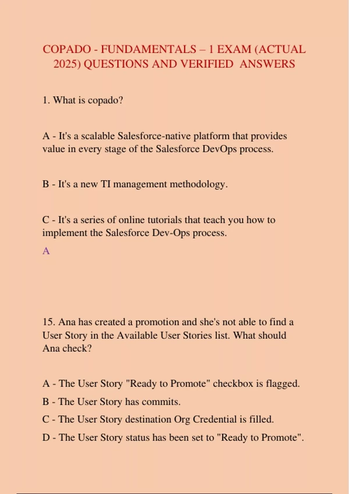 COPADO - FUNDAMENTALS – 1 EXAM (ACTUAL 2025) QUESTIONS AND VERIFIED ANSWERS - COPADO ...