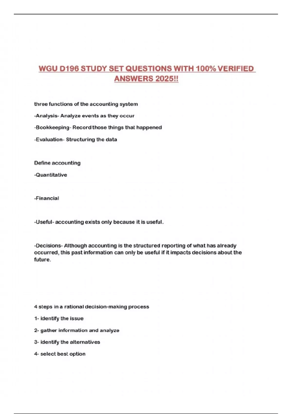 WGU D196 STUDY SET QUESTIONS WITH 100% VERIFIED ANSWERS 2025!! - WGU D196 - Stuvia US