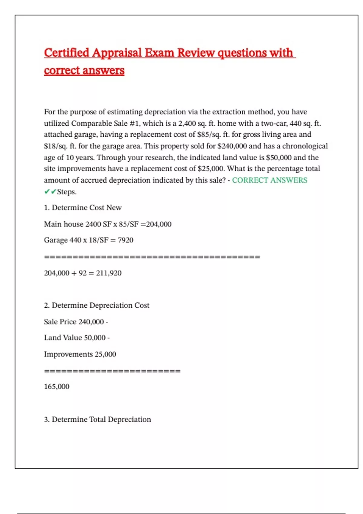 Certified Appraisal Exam Review questions with correct answers - Real ...