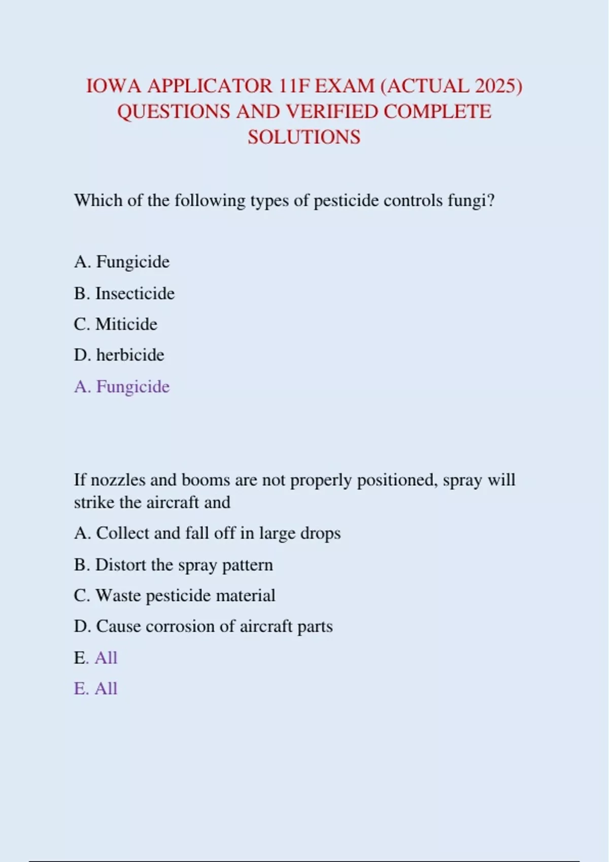 IOWA APPLICATOR 11F EXAM (ACTUAL 2025) QUESTIONS AND VERIFIED COMPLETE ...