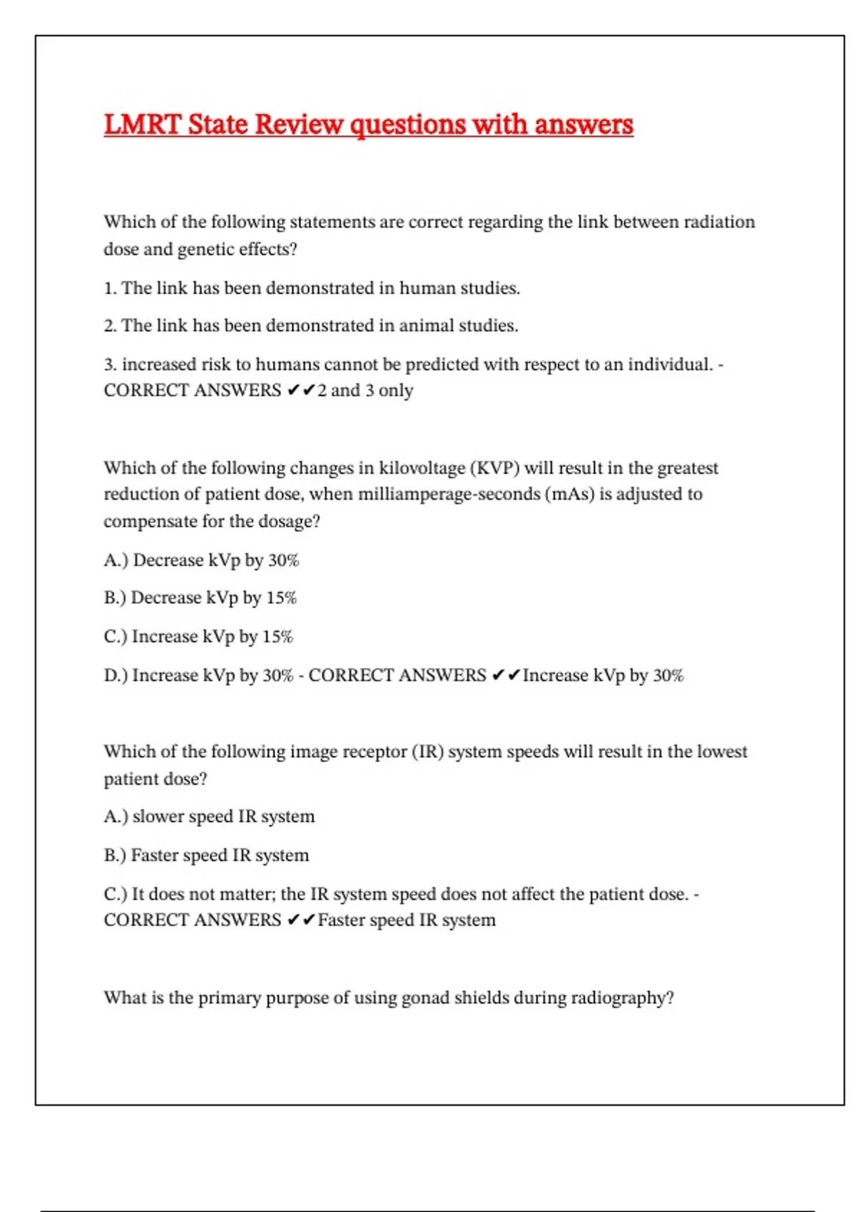 LMRT State Review questions with answers - LMRT - Stuvia US