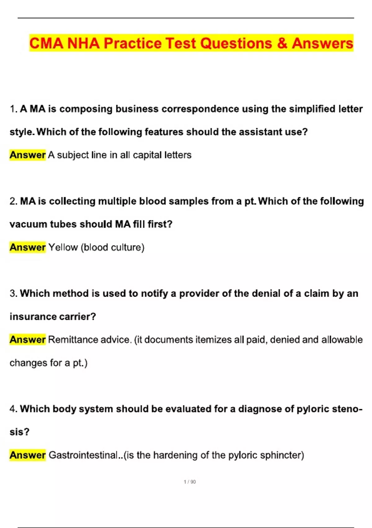 CMA NHA Practice Test (Latest 2025 / 2026 Update) Questions and ...