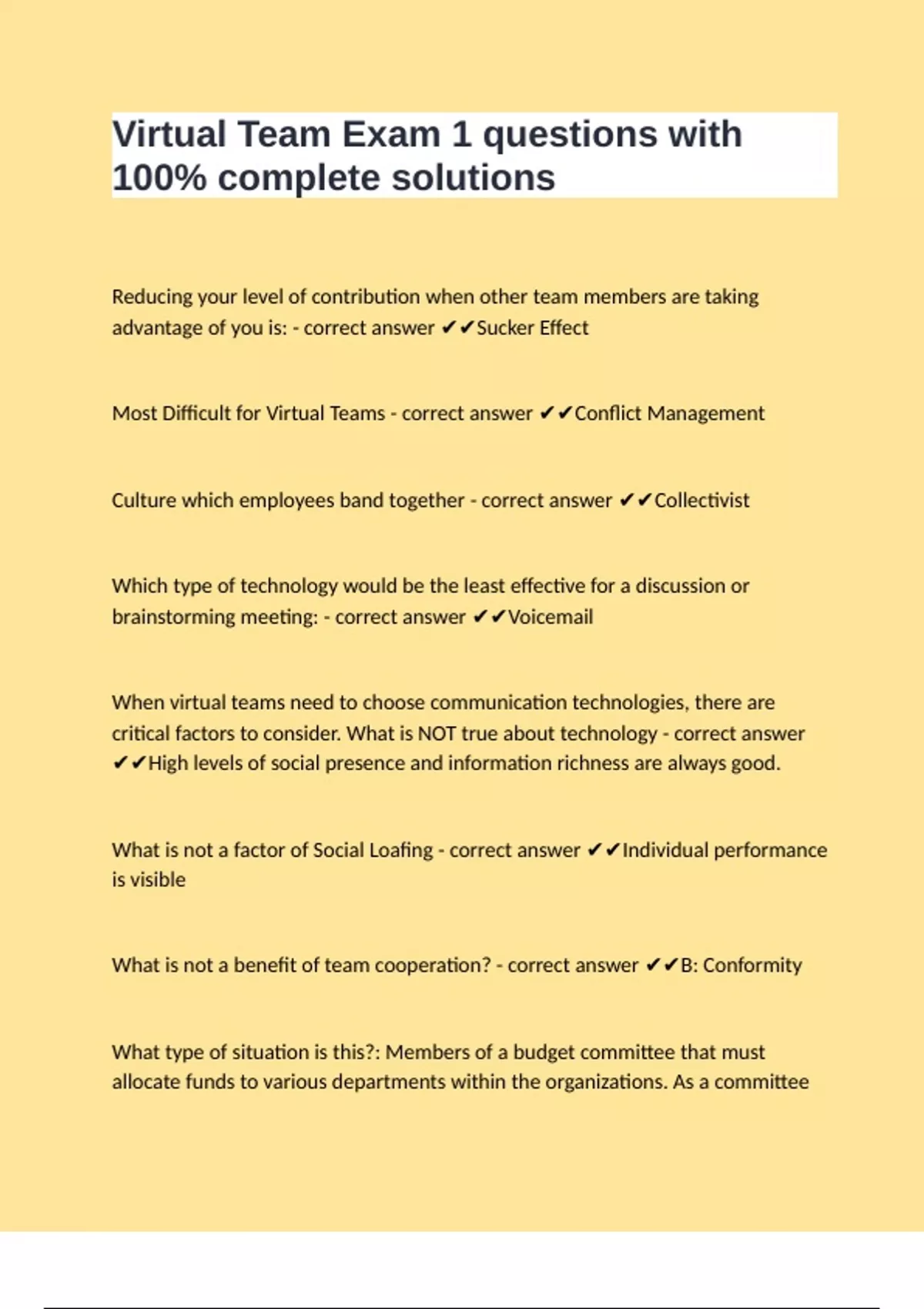 Virtual Team Exam 1 questions with 100% complete solutions - Virtual ...