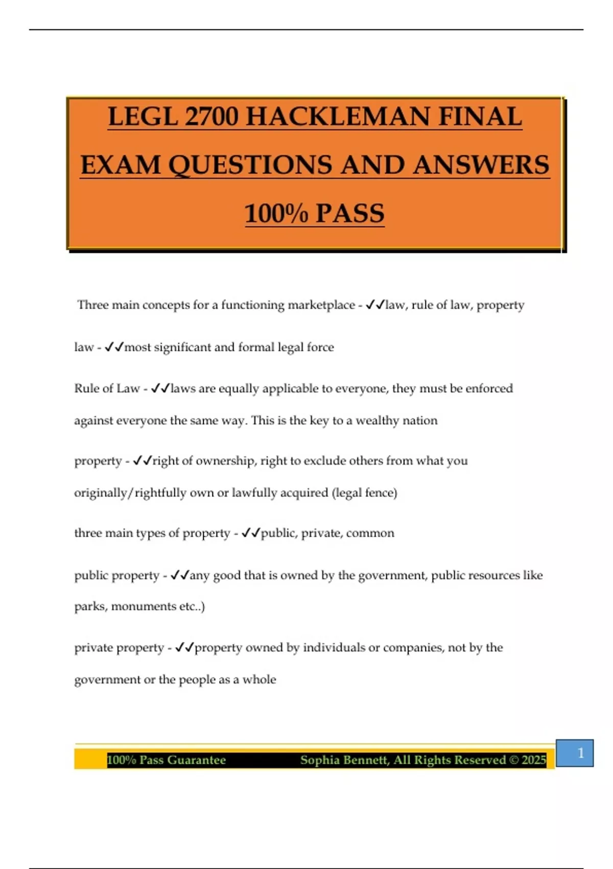 LEGL 2700 HACKLEMAN FINAL EXAM QUESTIONS AND ANSWERS 100% PASS - LEGL ...
