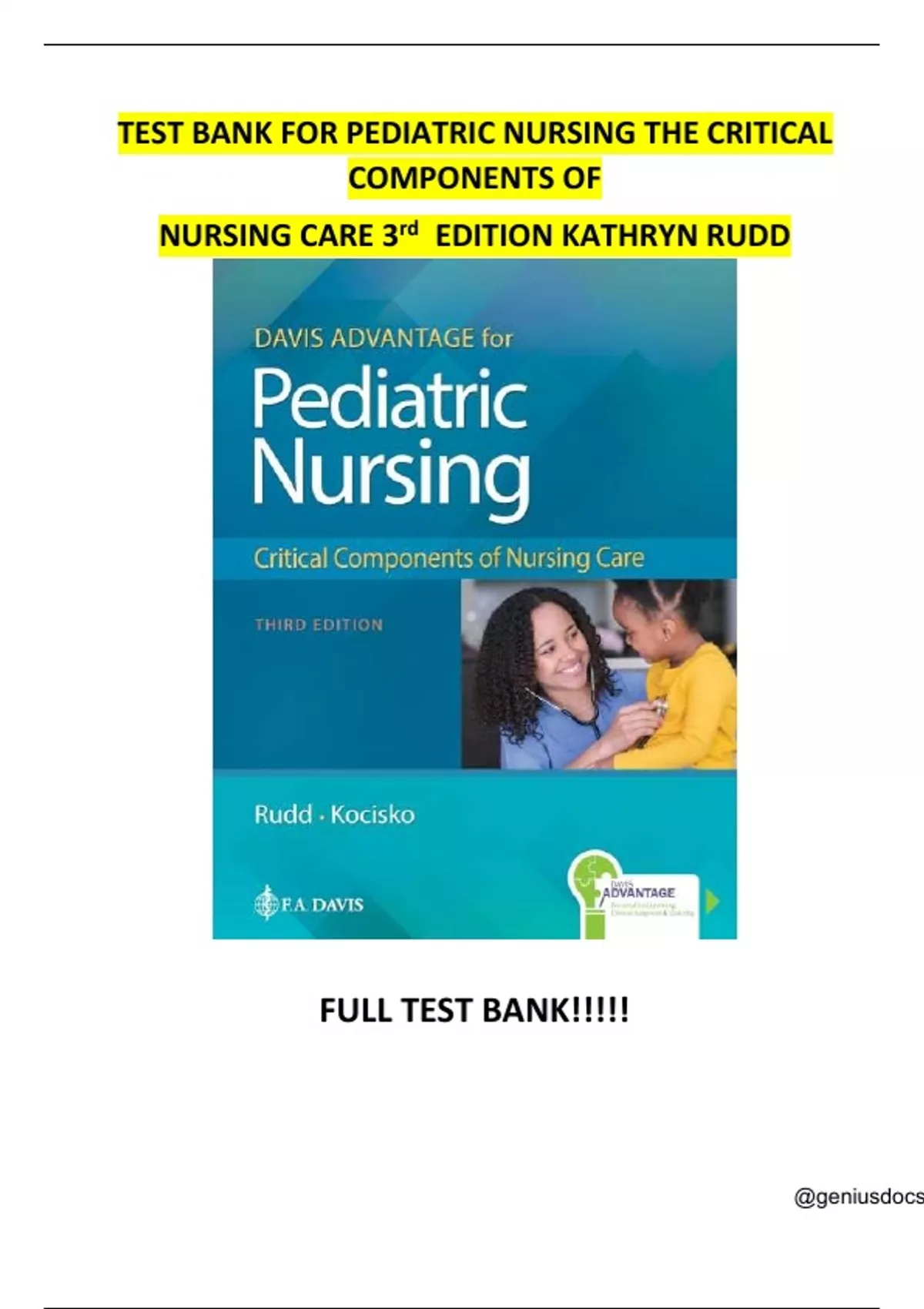 Test Bank for Pediatric Nursing: Critical Components of Nursing Care ...