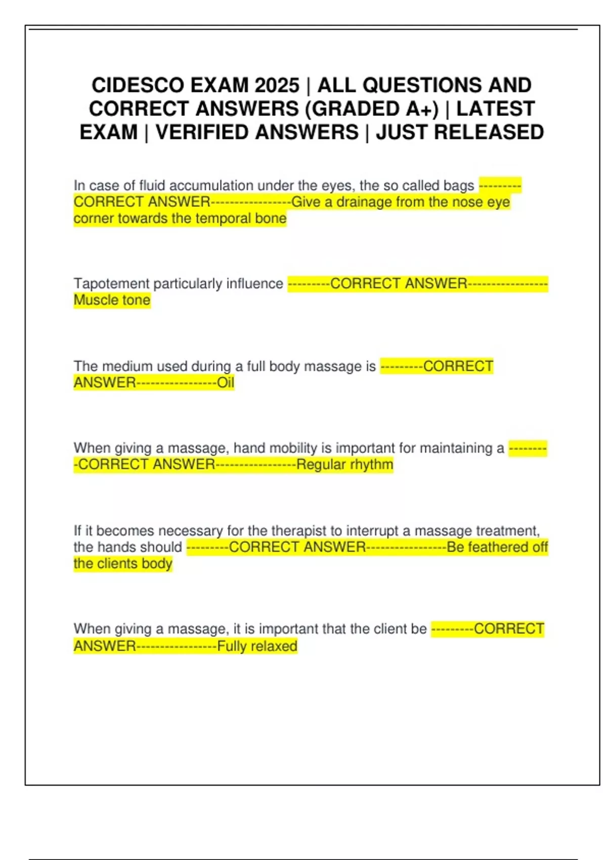 CIDESCO EXAM 2025 | ALL QUESTIONS AND CORRECT ANSWERS (GRADED A+ ...