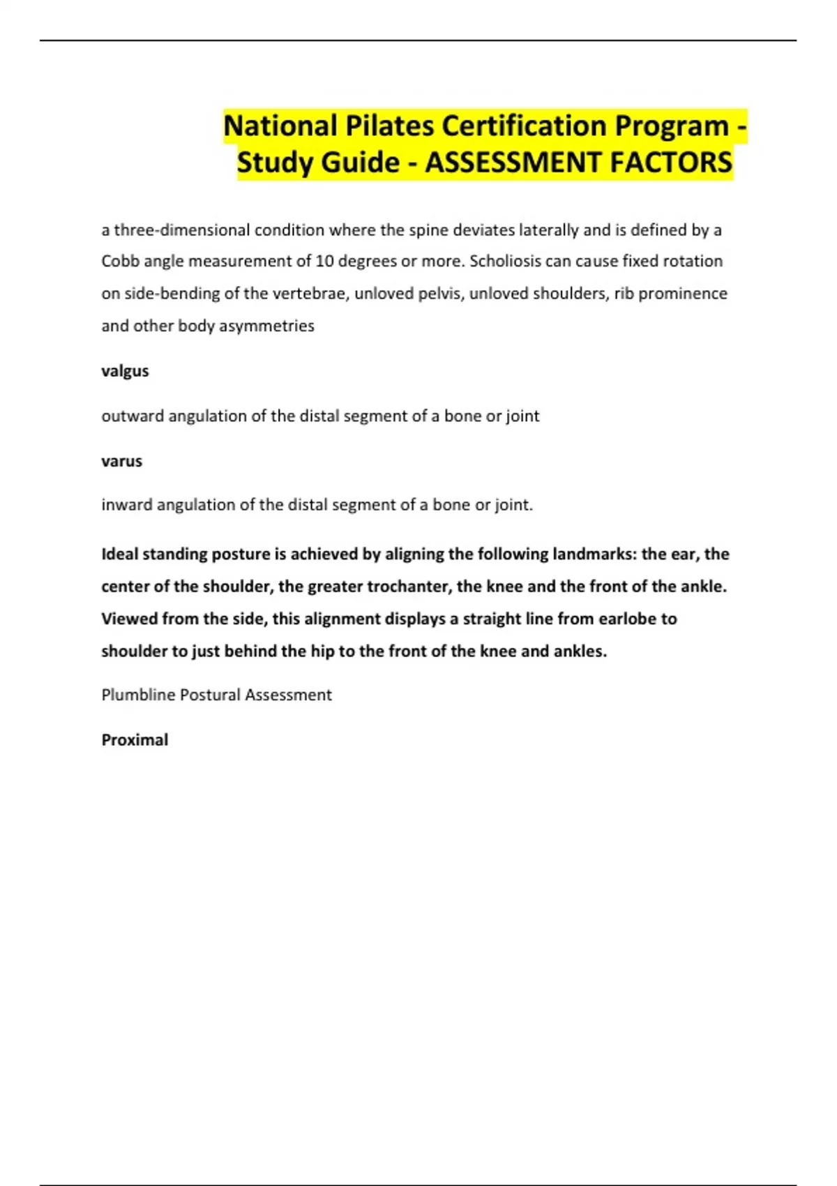 National Pilates Certification Program - Study Guide - ASSESSMENT ...